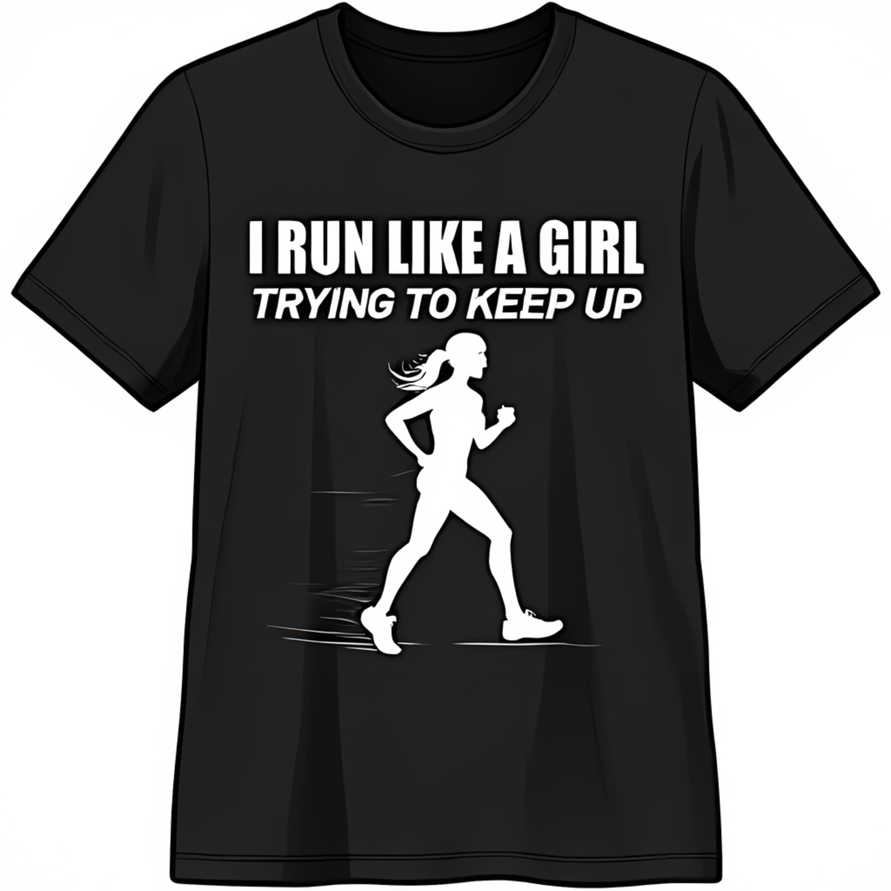 Black T-Shirt with 'I Run Like a Girl Trying to Keep Up' & Running ...