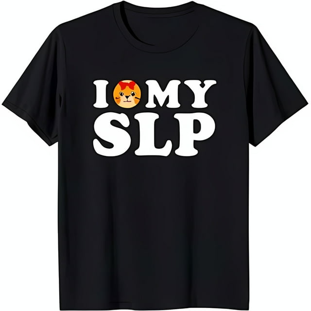 Black T-Shirt with I lvoe️ MY SLP Design & Cute Bow Cartoon Face for Speech Language ...