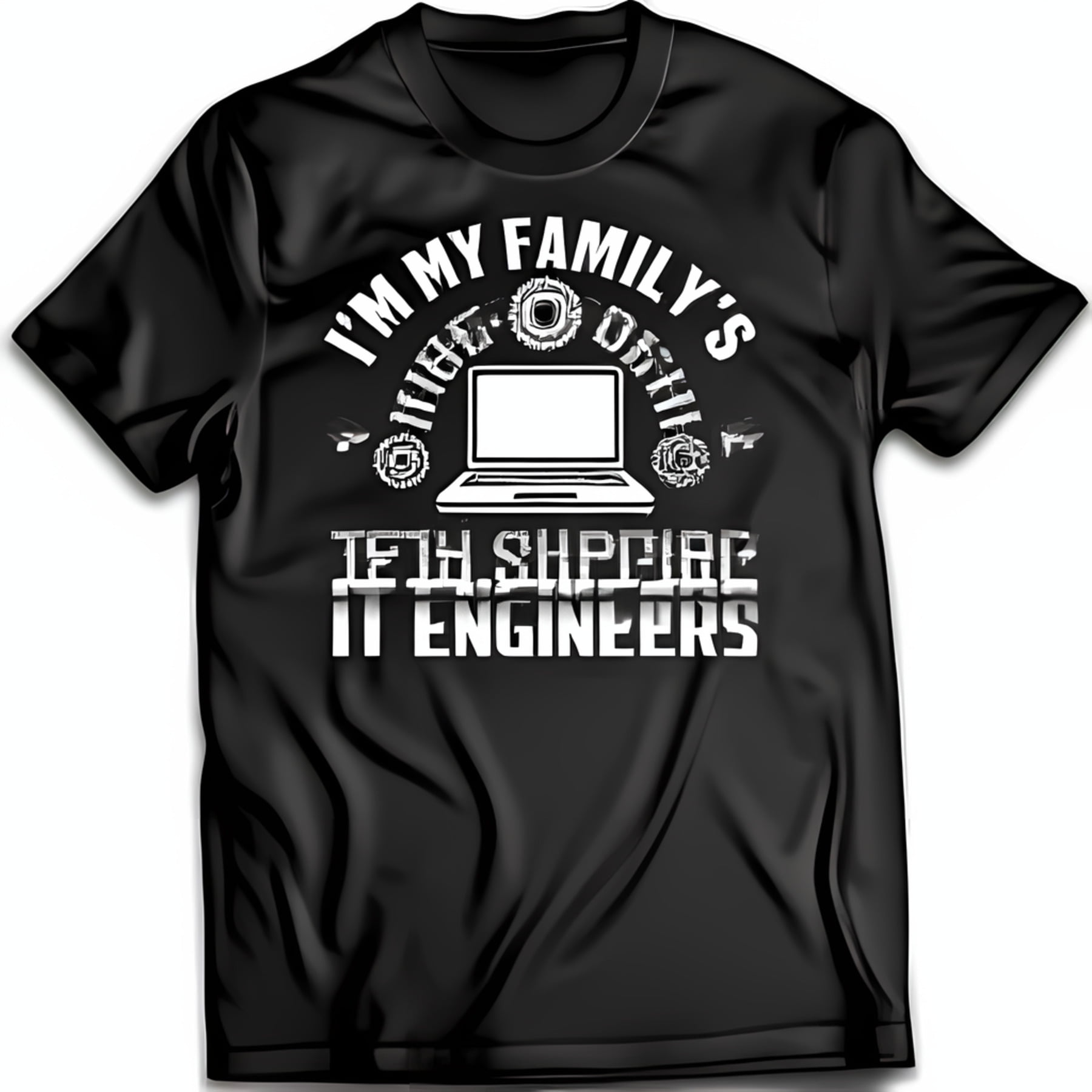 Black T-Shirt with I m My Family Tech Support IT Engineers Graphic ...