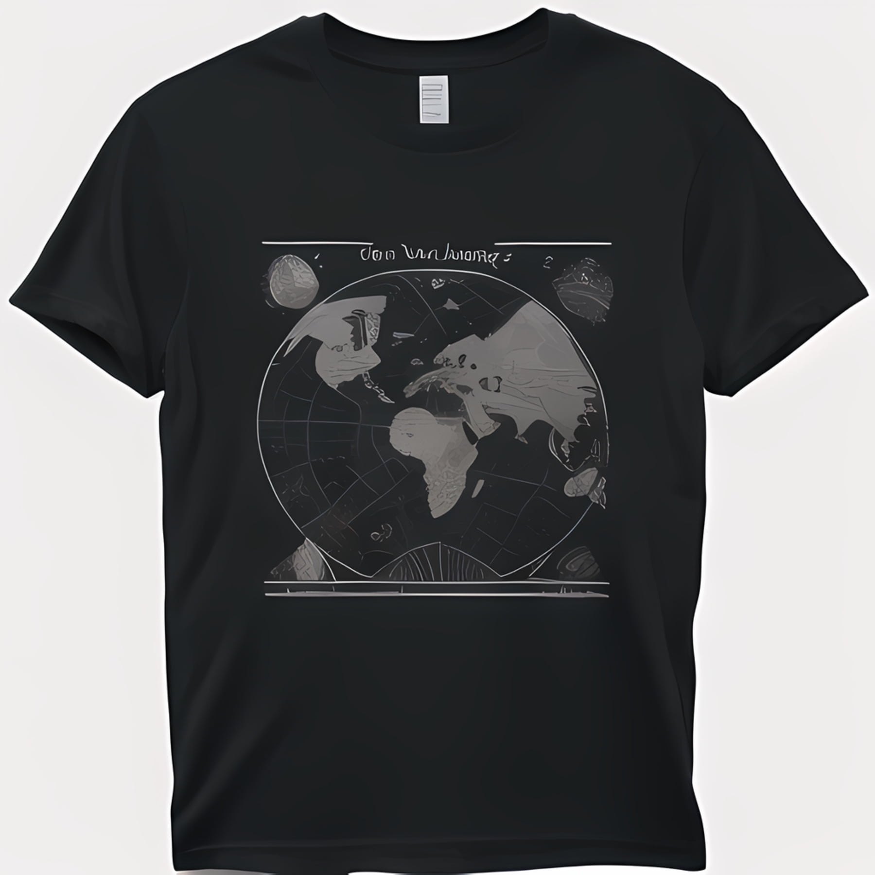 Black T-Shirt with IllustraTeed World Map and 'Onward World Achievable ...