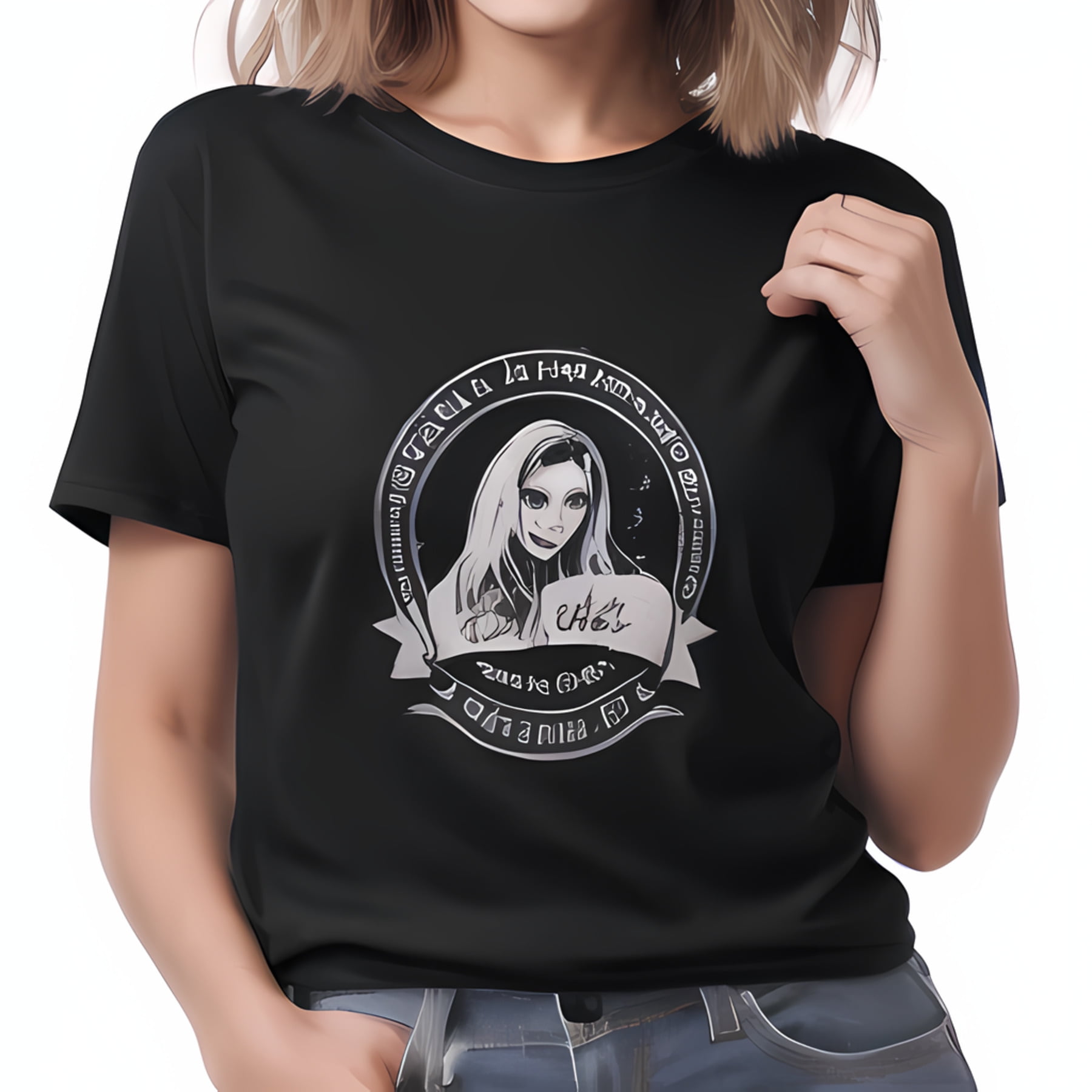 Black T-Shirt with Illustration and 'AS reversed' Logo Asricha Design ...