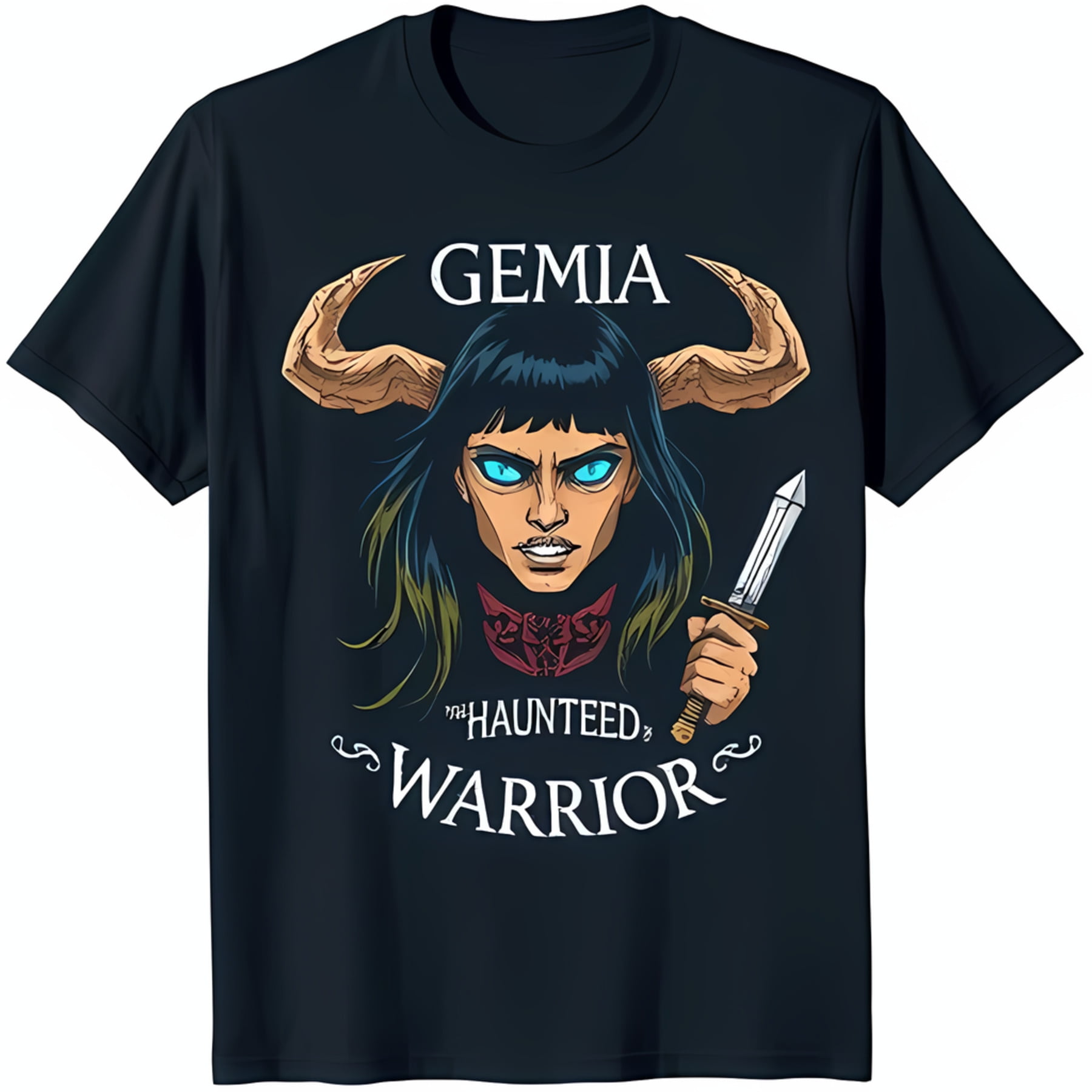 Black T-Shirt with Illustration of Gemia the Haunted Horned Woman ...