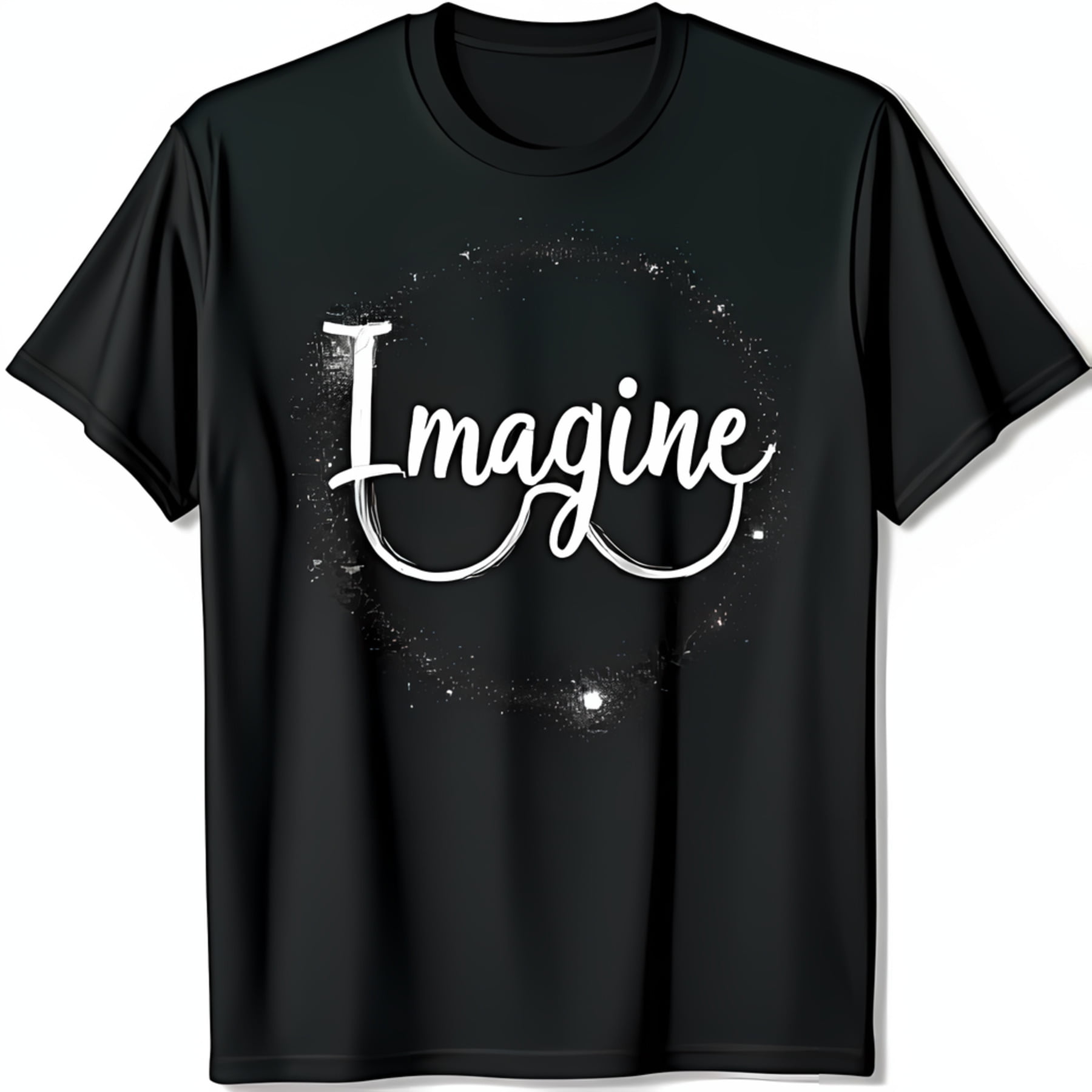 Black T-Shirt with 'Imagine' in Cursive and Starry Dot Design Short ...