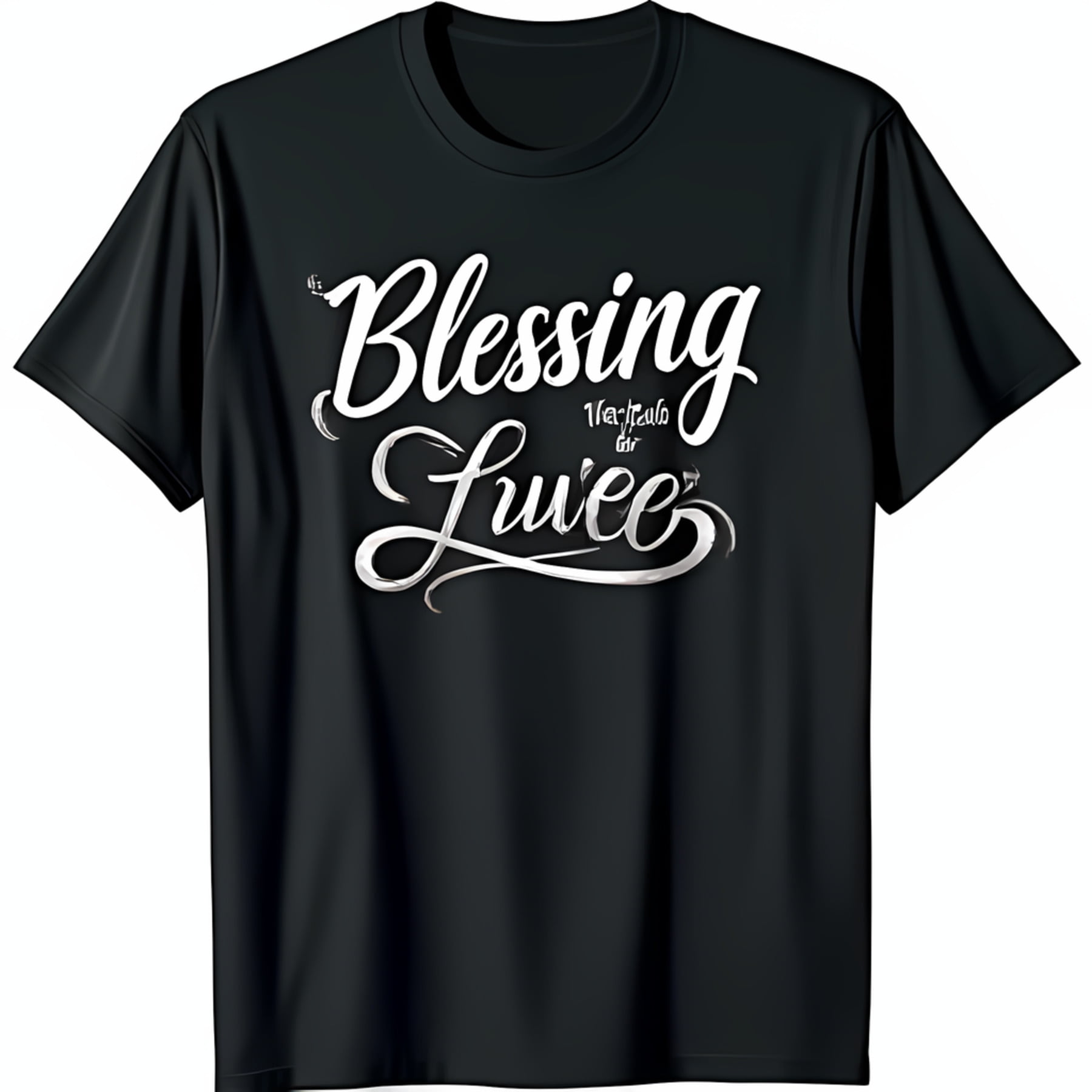 Black T-Shirt with Inspiring Blessing Love Cursive Graphic & Faith ...