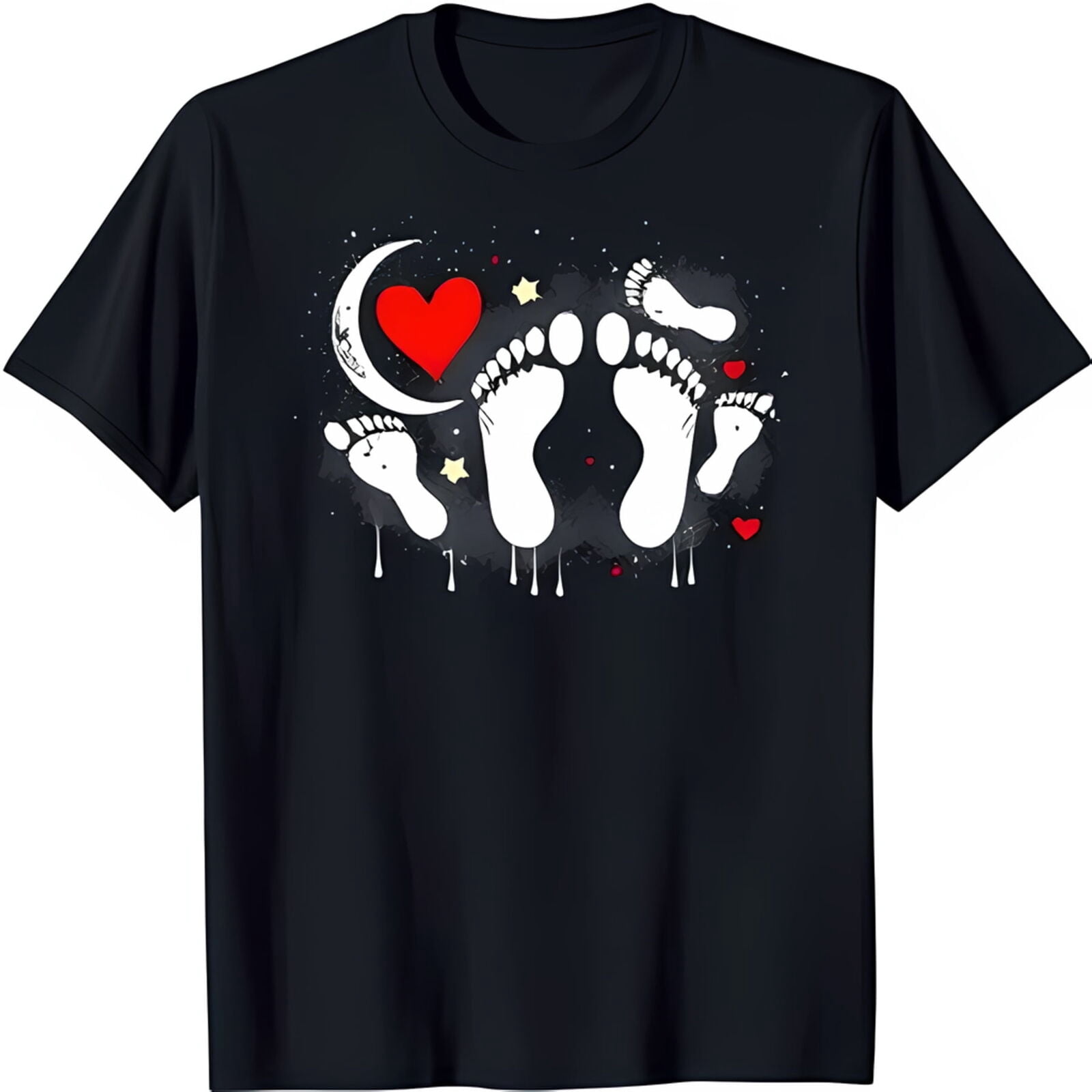 Black T-Shirt with Intertwined Feet Stars & Heart Design - Walmart.com