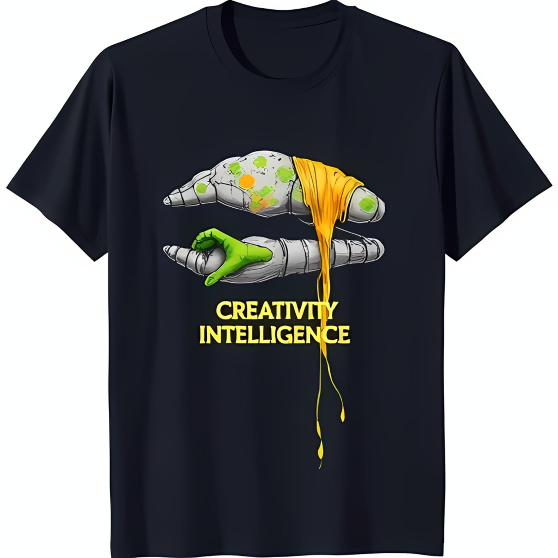 Black T-Shirt with Intertwined Robotic Hands Graphic Creativity ...