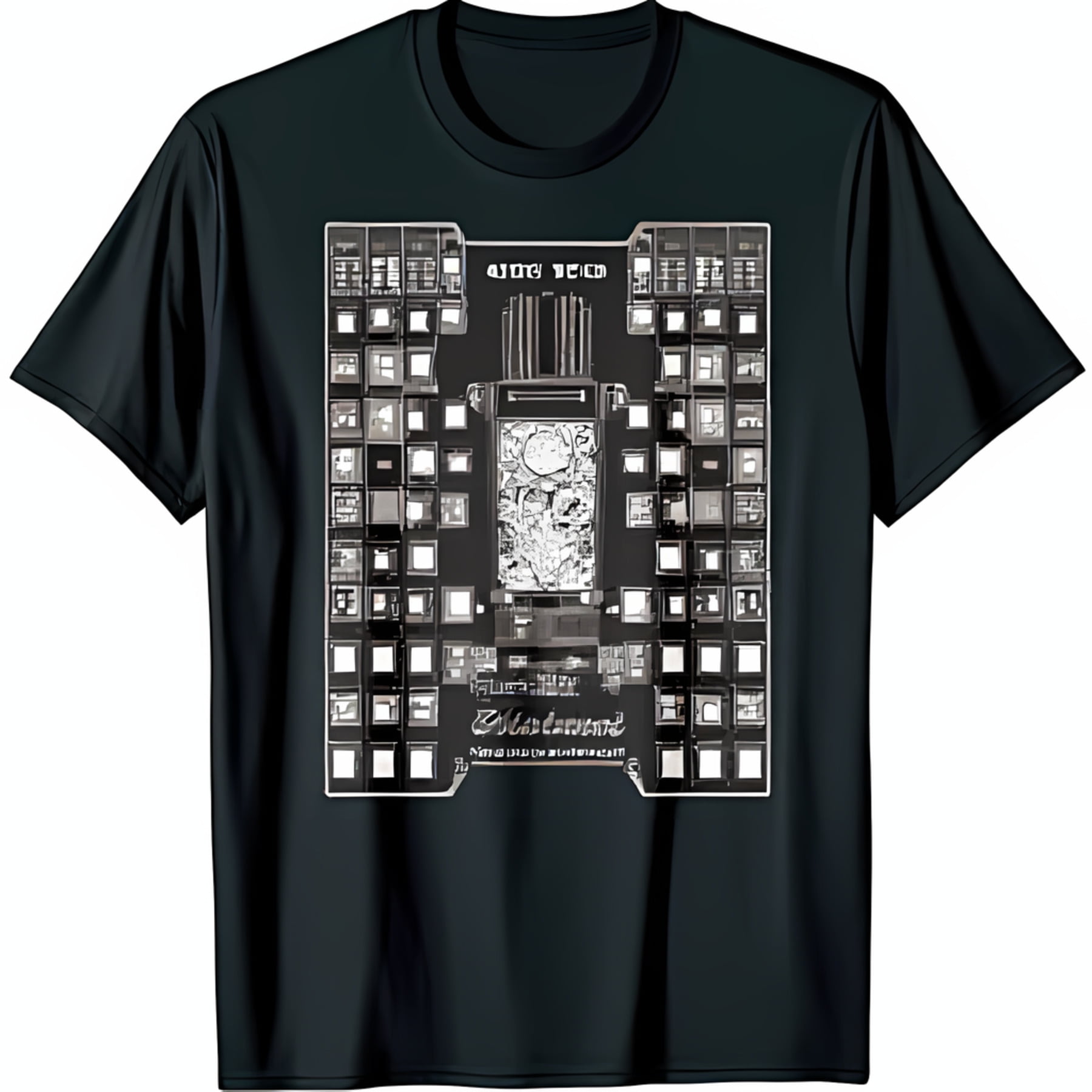 Black T-Shirt with Intricate Computer Chip Graphic DEAD Design ...