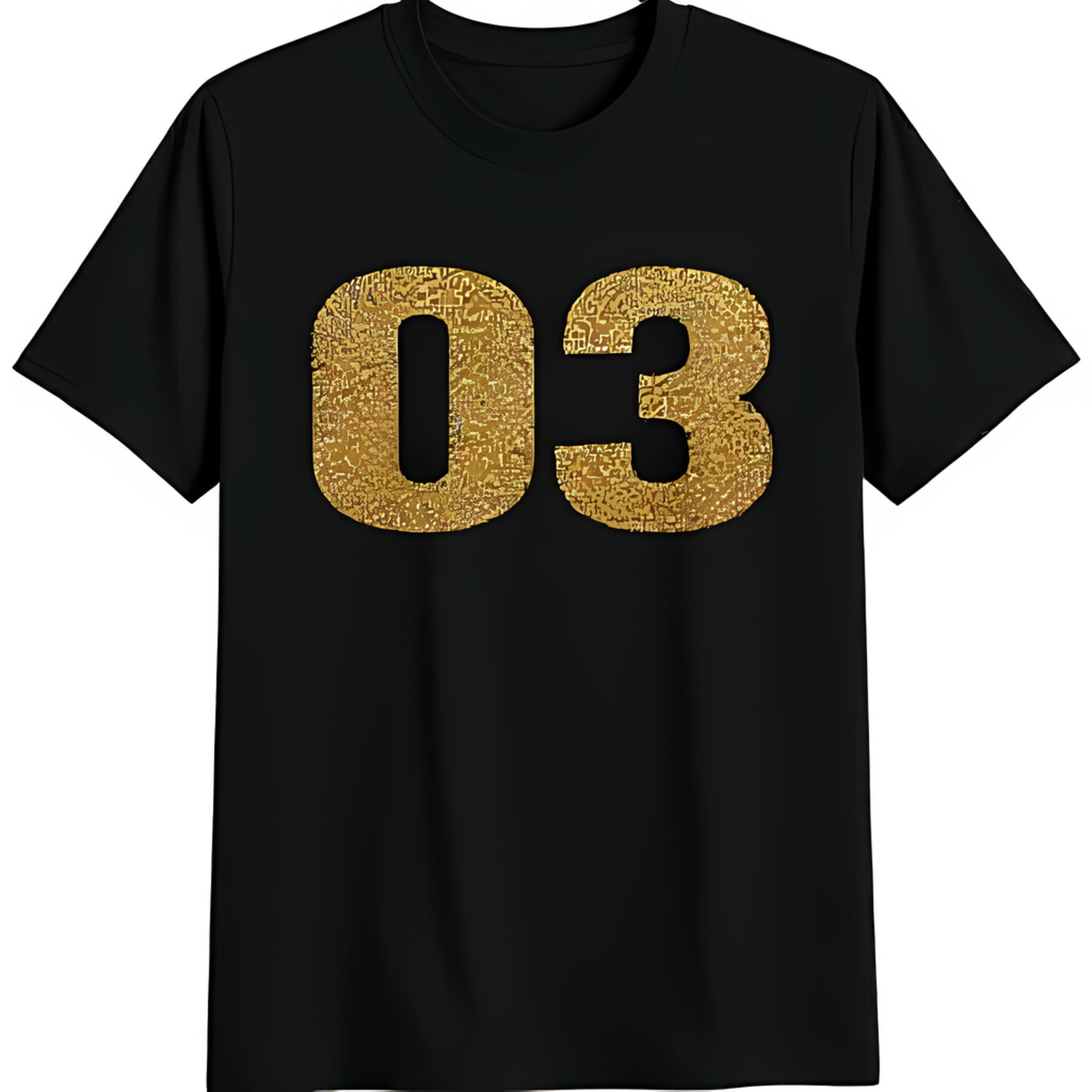 Black T-Shirt with Intricate Gold Glitter Number 03 Eye Catching Design ...