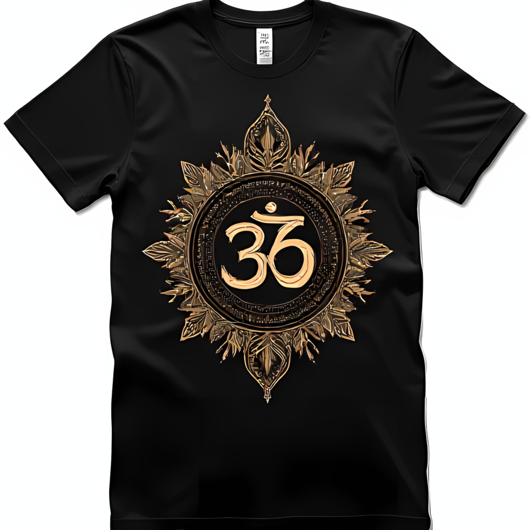 Black T-Shirt with Intricate Golden Om Symbol and Design Spiritual Art ...