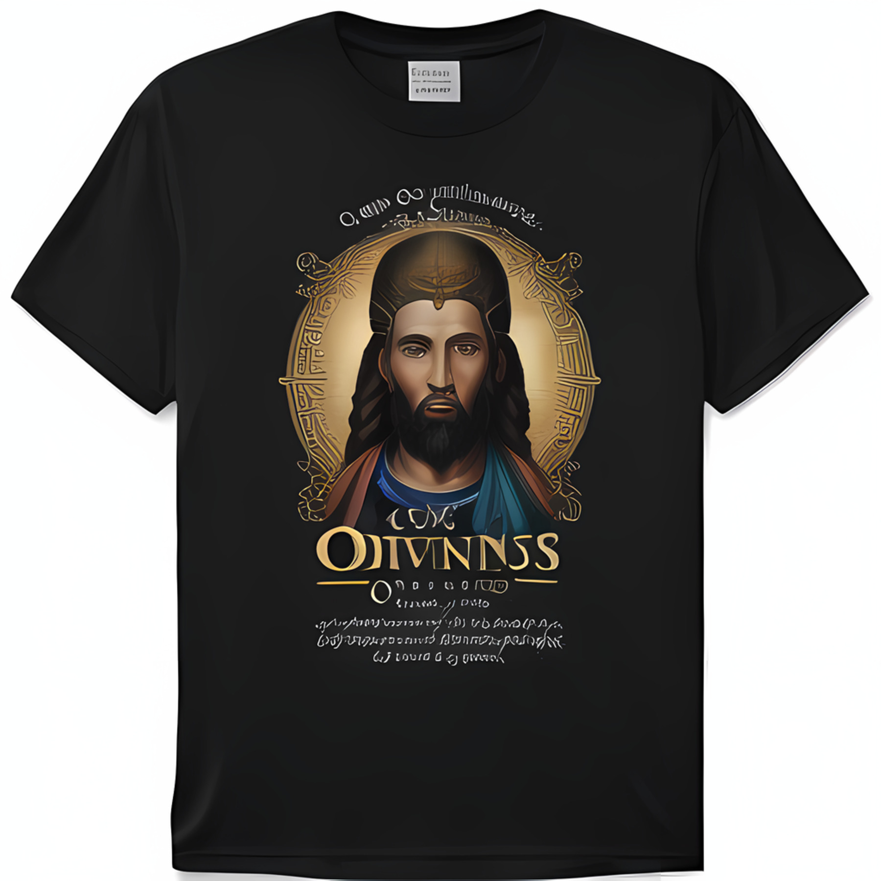 Black T-Shirt with Intricate Greek Design: Portrait in Gold Accents ...