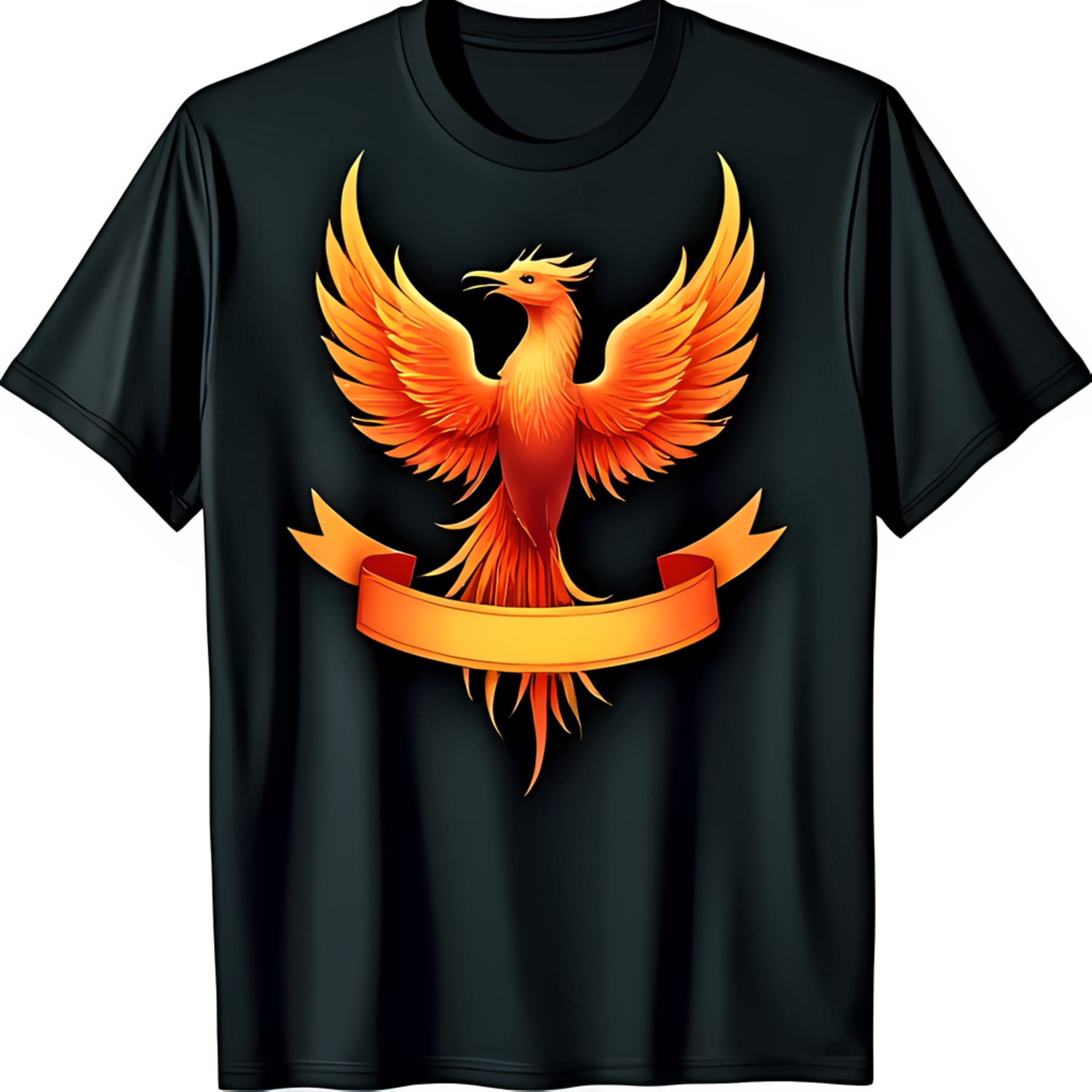 Black T-Shirt with Intricate Phoenix Rising from Ashes Design Symbol of ...