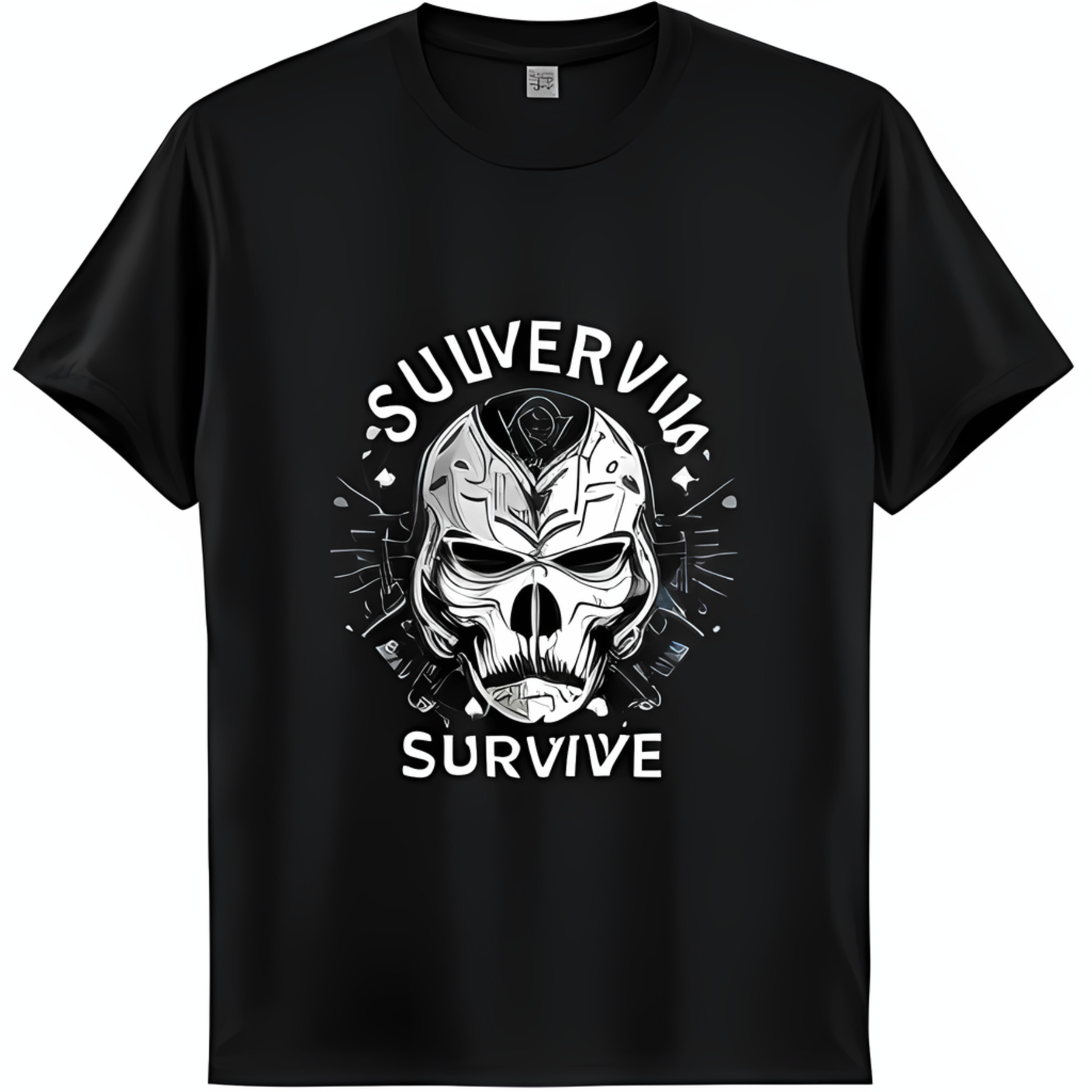 Black T-Shirt with Intricate Robotic Graphic SURVIVIA & SURVIVE Design ...