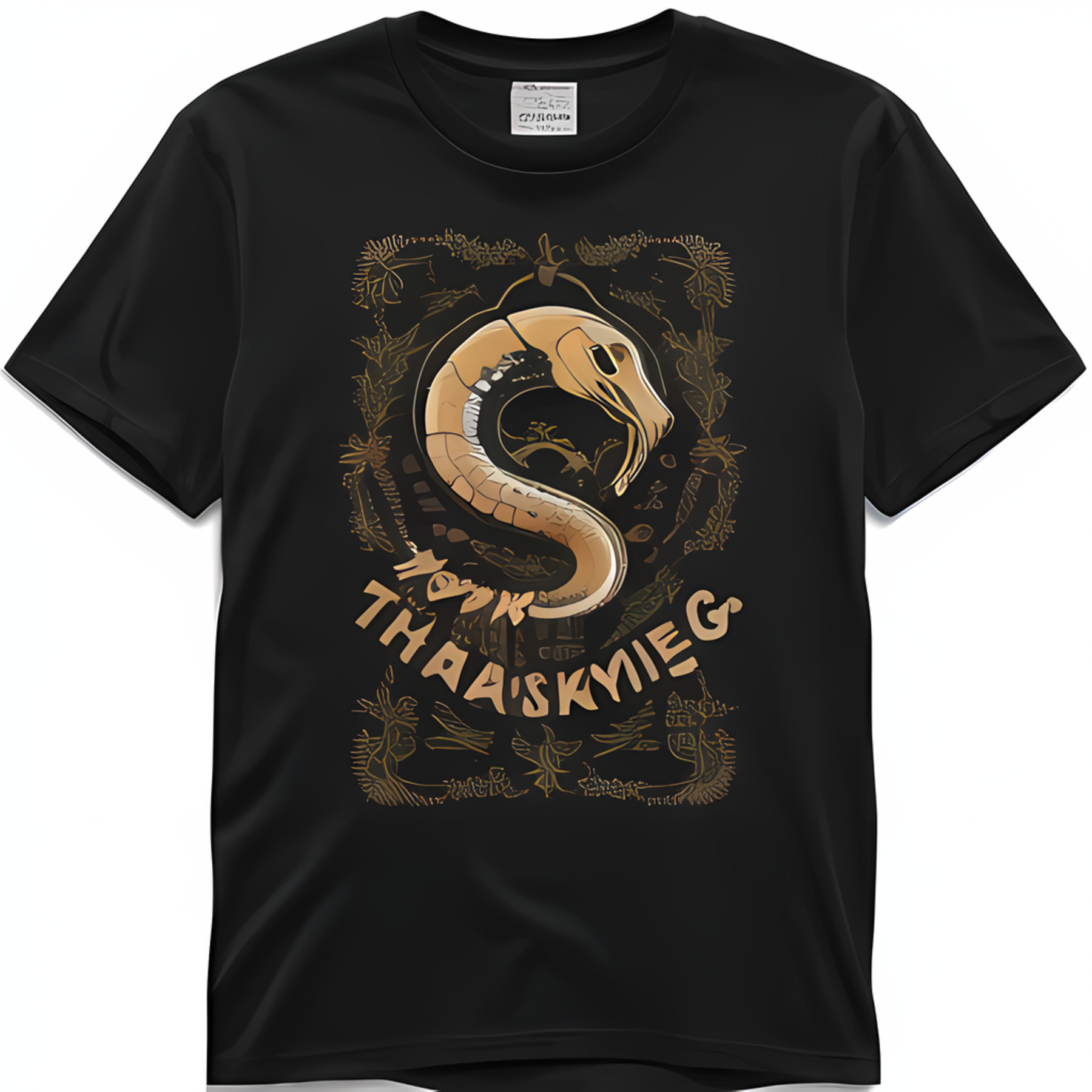 Black T-Shirt with Intriguing Snake Motif Symbolic Design for a ...