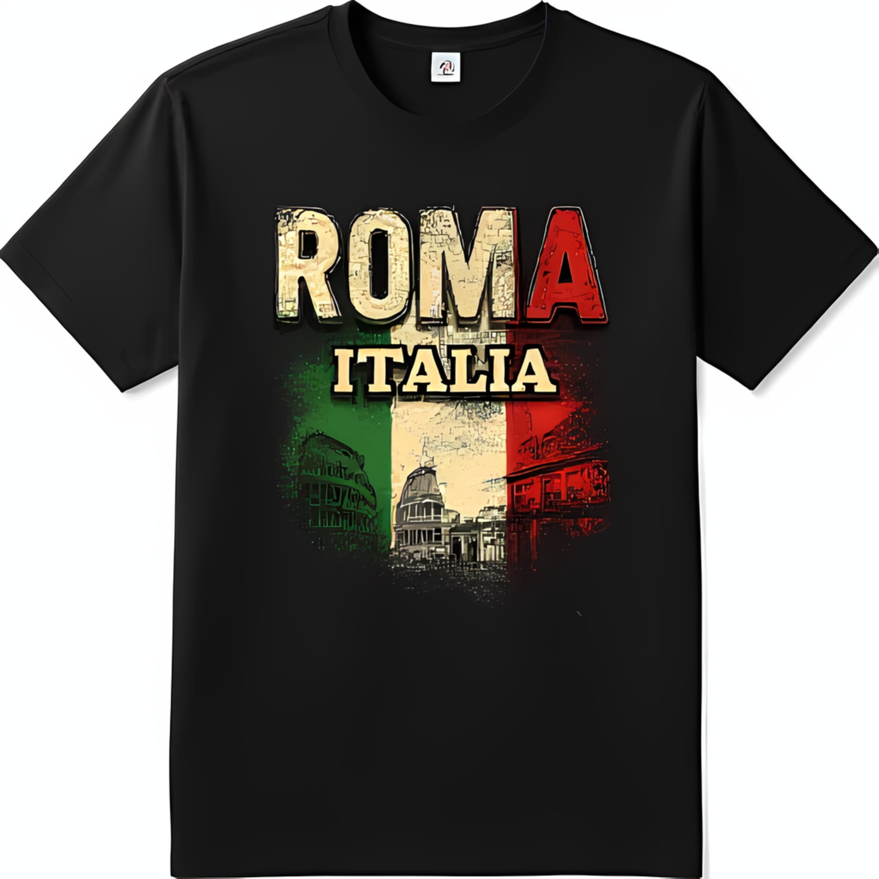 Black T-Shirt with Italian Graphic ROMA & ITALIA Design - Walmart.com