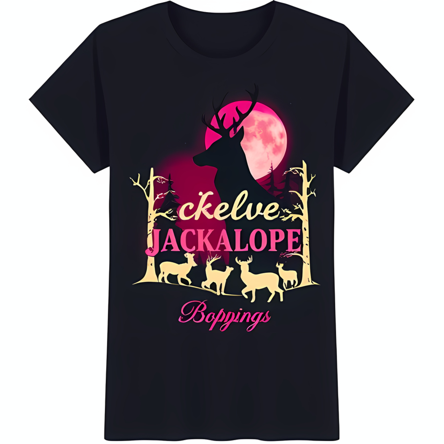 Black T-Shirt with Jackalope Pink Moon & Forest Design 'ckelve ...