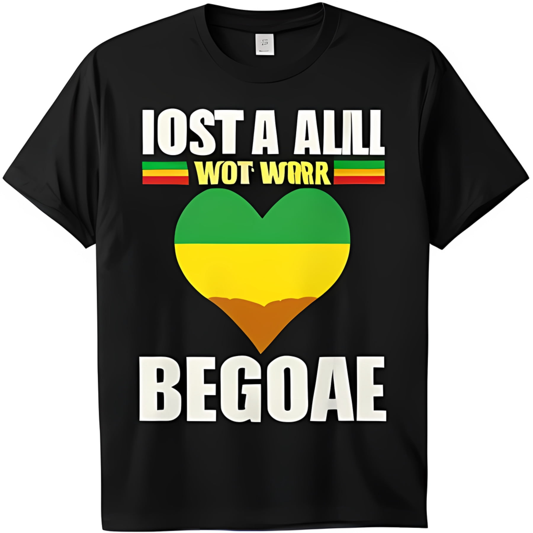 Black T-Shirt with Jamaican Heart Design IOST A AILL WOT WIRR & BEGOAE ...