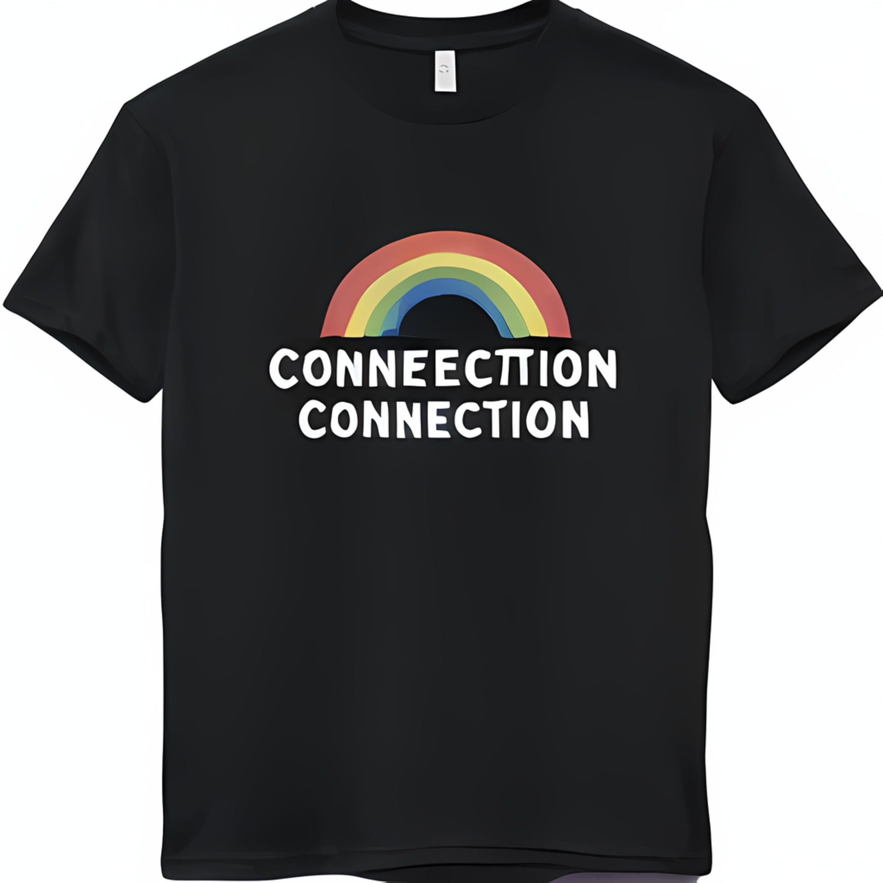Black T-Shirt with 'Joined Connection' Rainbow Design Symbol of Unity ...