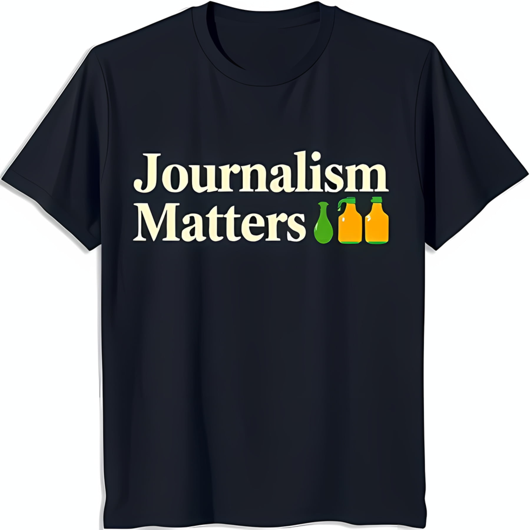 Black T-Shirt with 'Journalism Matters' Handwritten Script & Bottle ...