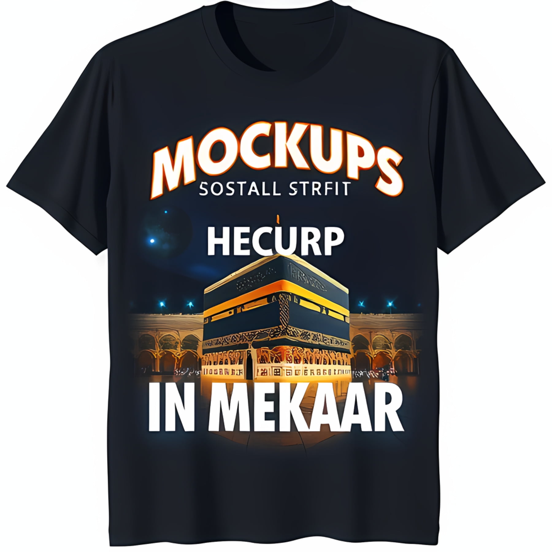 Black T-Shirt with Kaaba Graphic 'IN MEKAAR' Text Night Sky Design ...