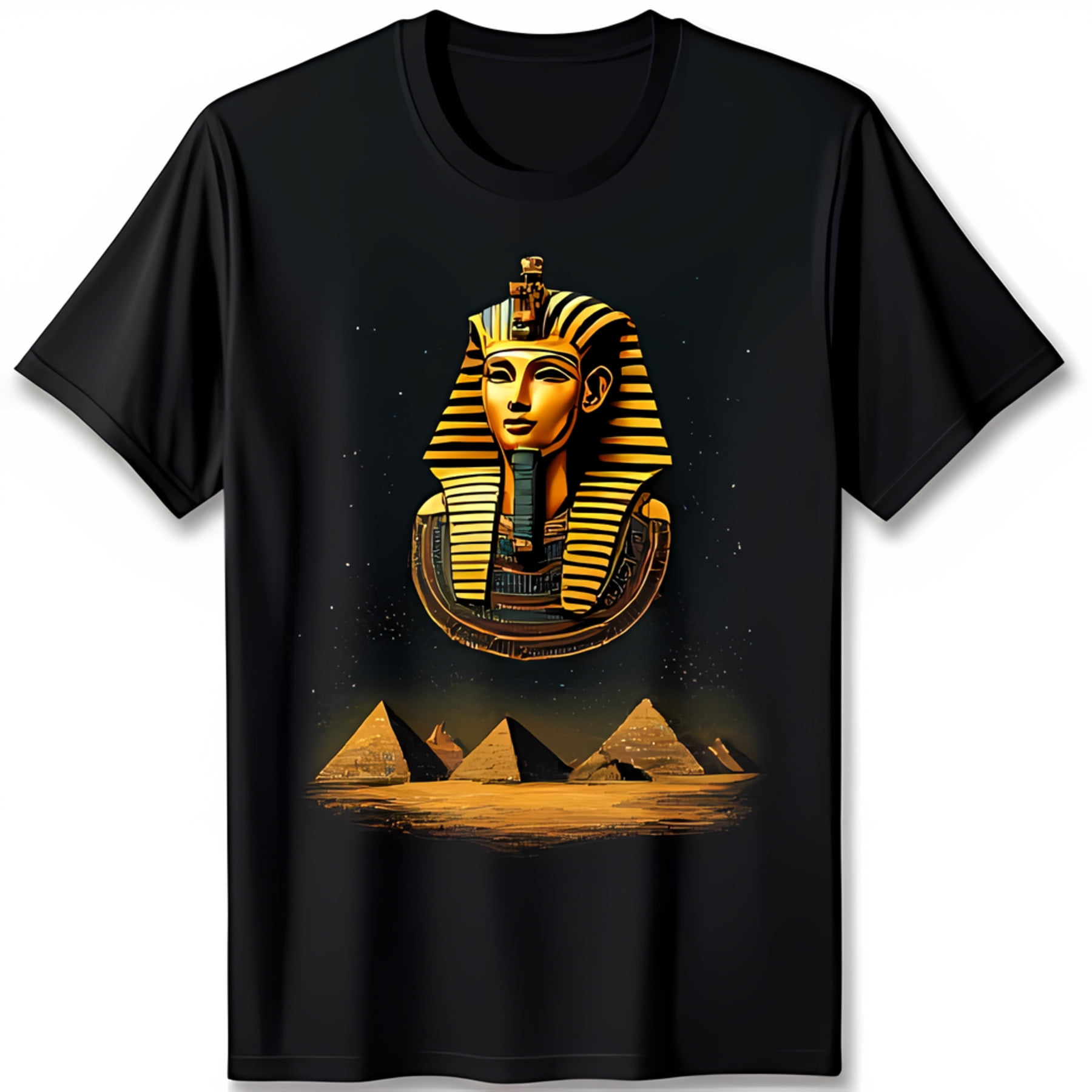 Black T-Shirt with King Tutankhamun Golden Mask & Pyramids Design ...