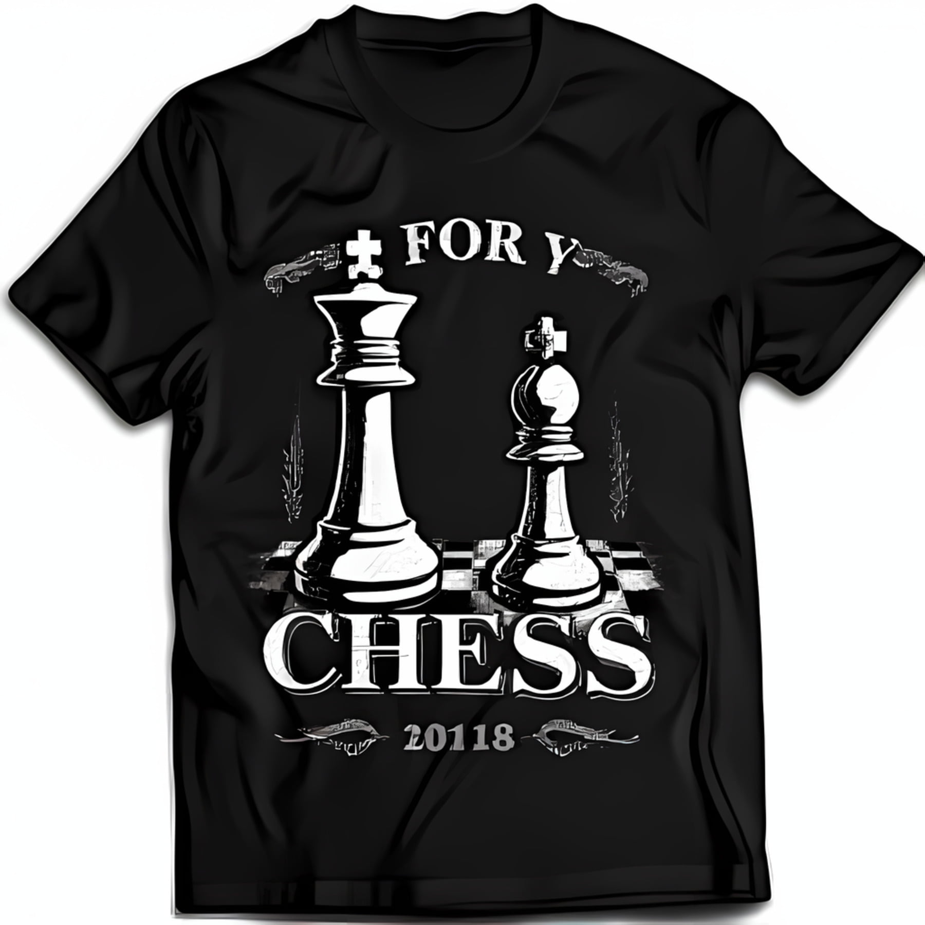 Black T-Shirt with King and Pawn Chess Design 'FOR Y CHESS' 20118 ...