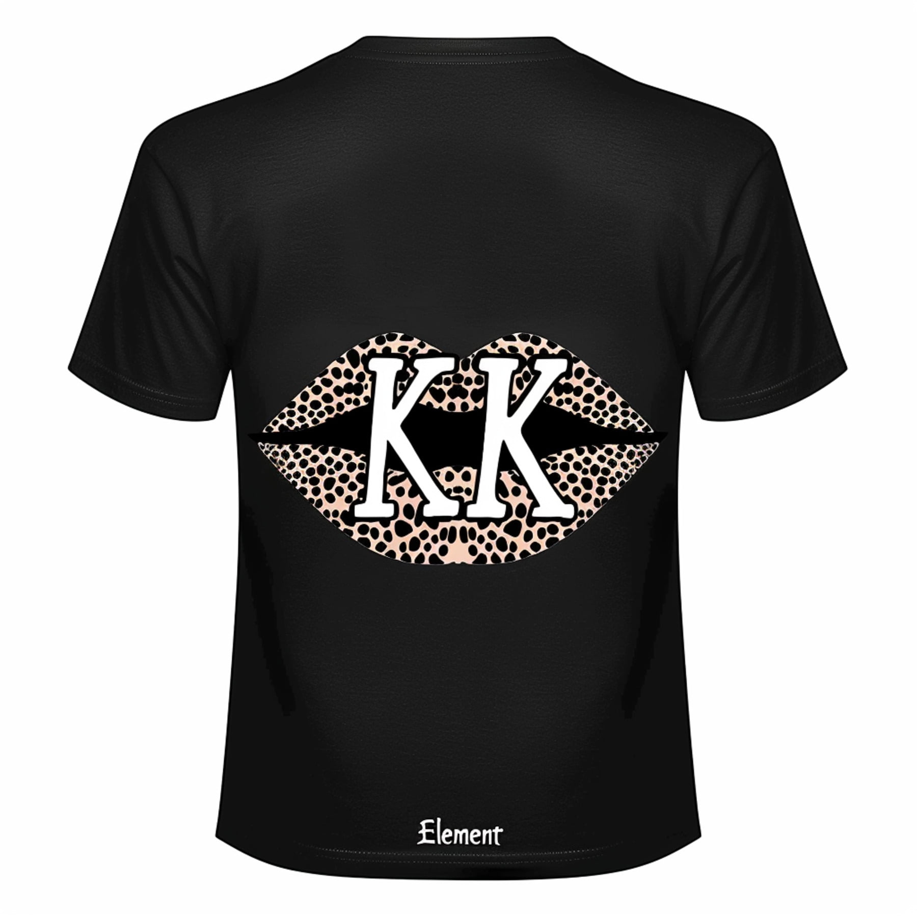 Black T Shirt with Kizar's KMLElement Logo and Leopard Print Kiss Mark Iconic Kiss Symbol on ...