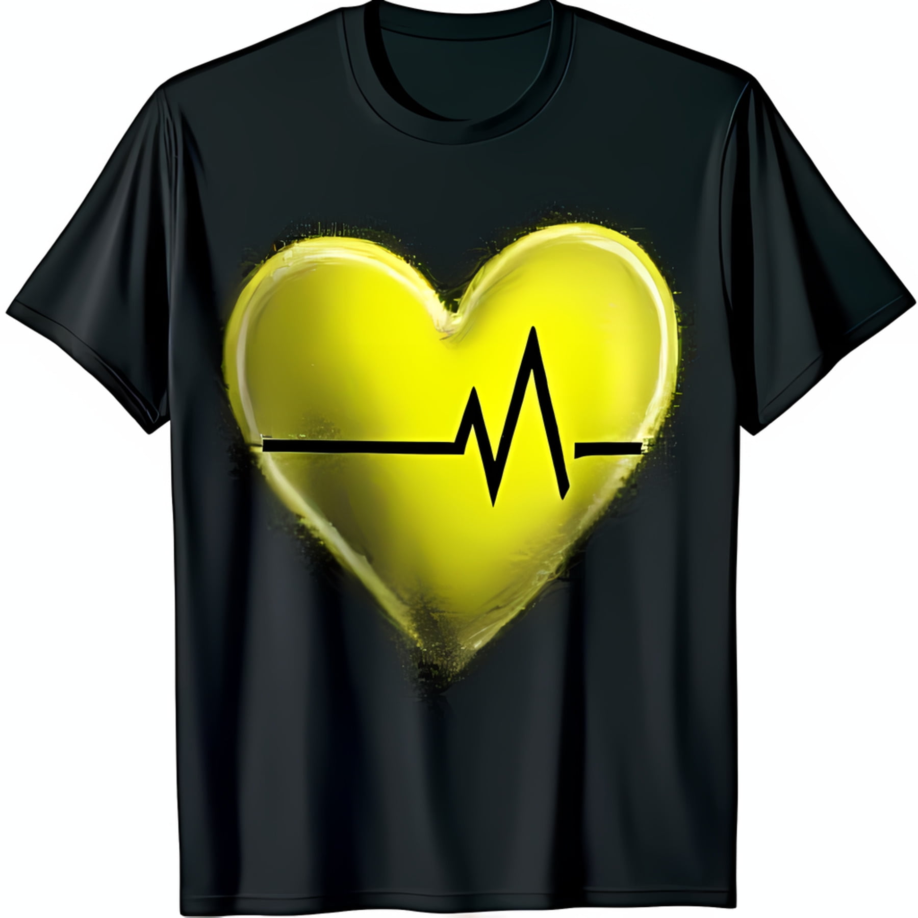 Black T-Shirt with Large Yellow Heart & EKG Line Love for Life ...