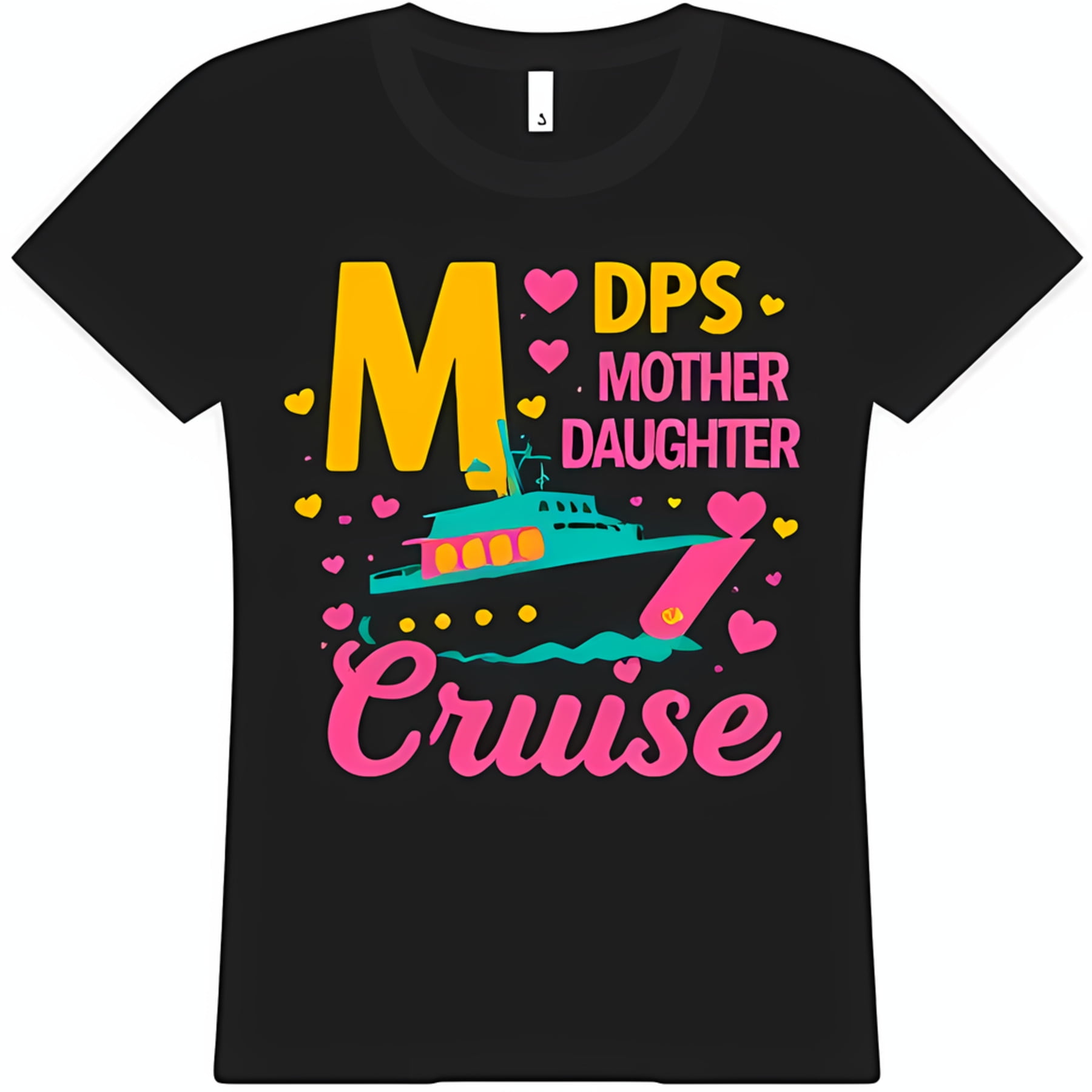Black T-Shirt with Large Yellow 'M DPS MOTHER DAUGHTER' Text & Colorful ...