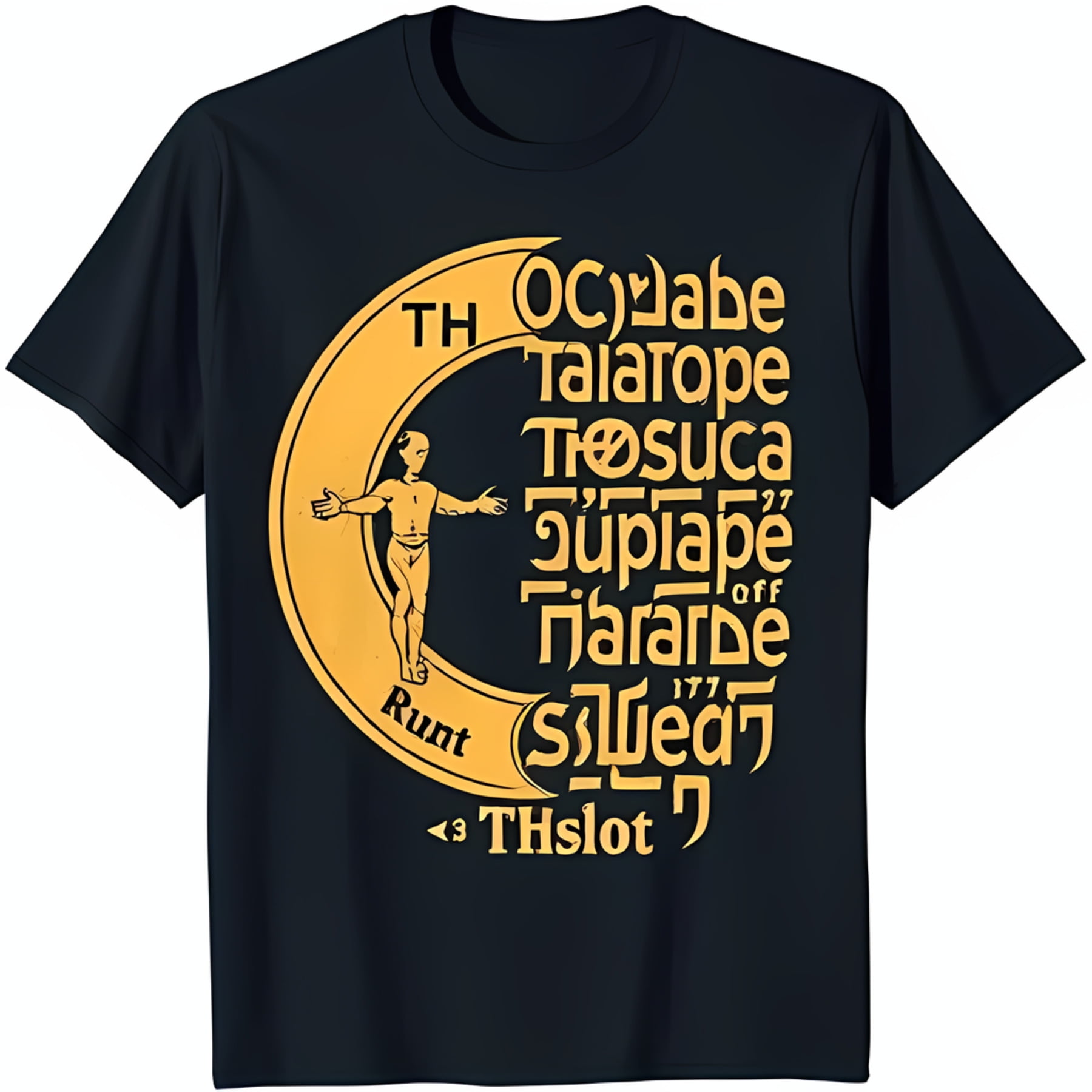 Black T-Shirt with Large Yellow & Unique Text Design - Walmart.com