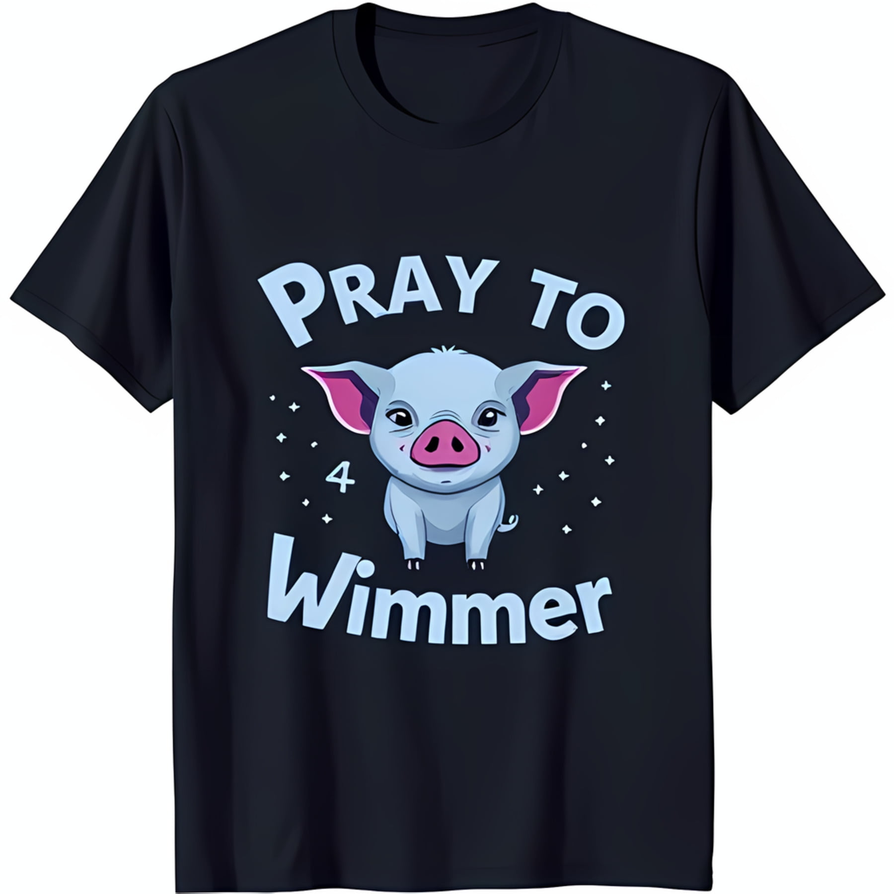 Black T-Shirt with Light Blue Pig Graphic & 'Pray to Wimmer' Text ...