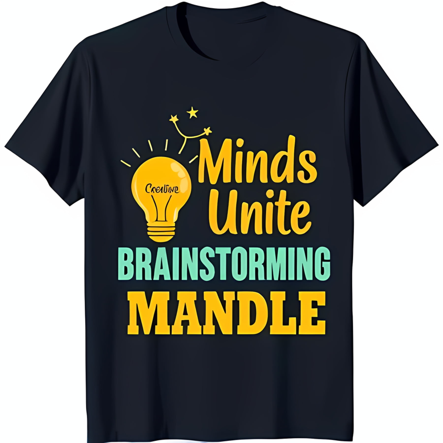Black T-Shirt with Light Bulb Graphic Minds Unite Brainstorming Design ...