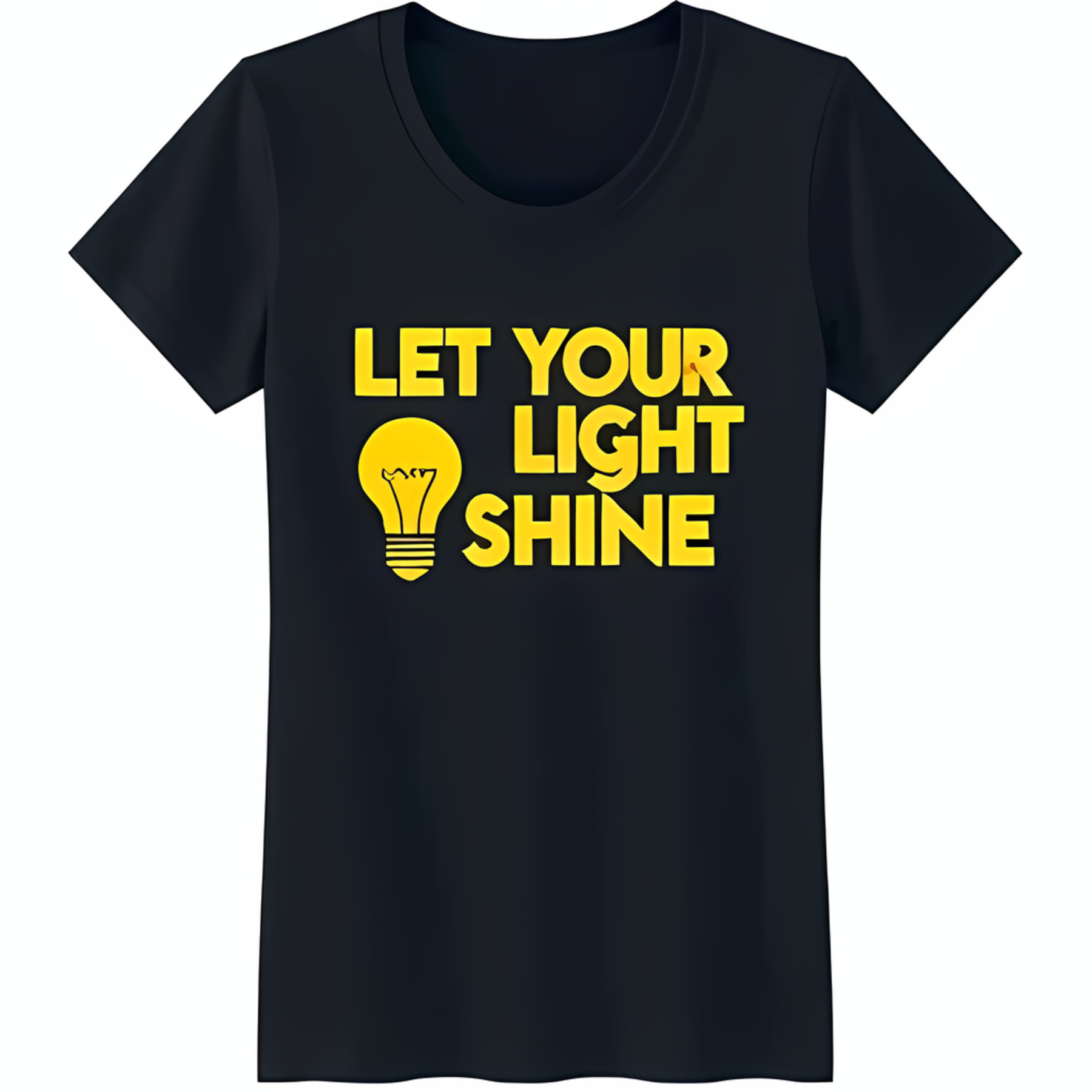 Black T-Shirt with Lightbulb Graphic and 'Let Your Light Shine' in ...