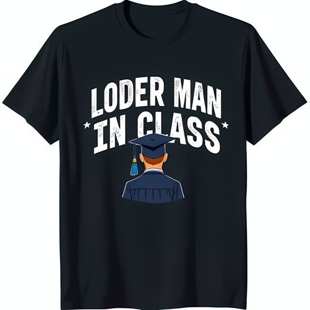 Black T-Shirt with 'Loder Man in Class' Graphic & Graduation Design ...