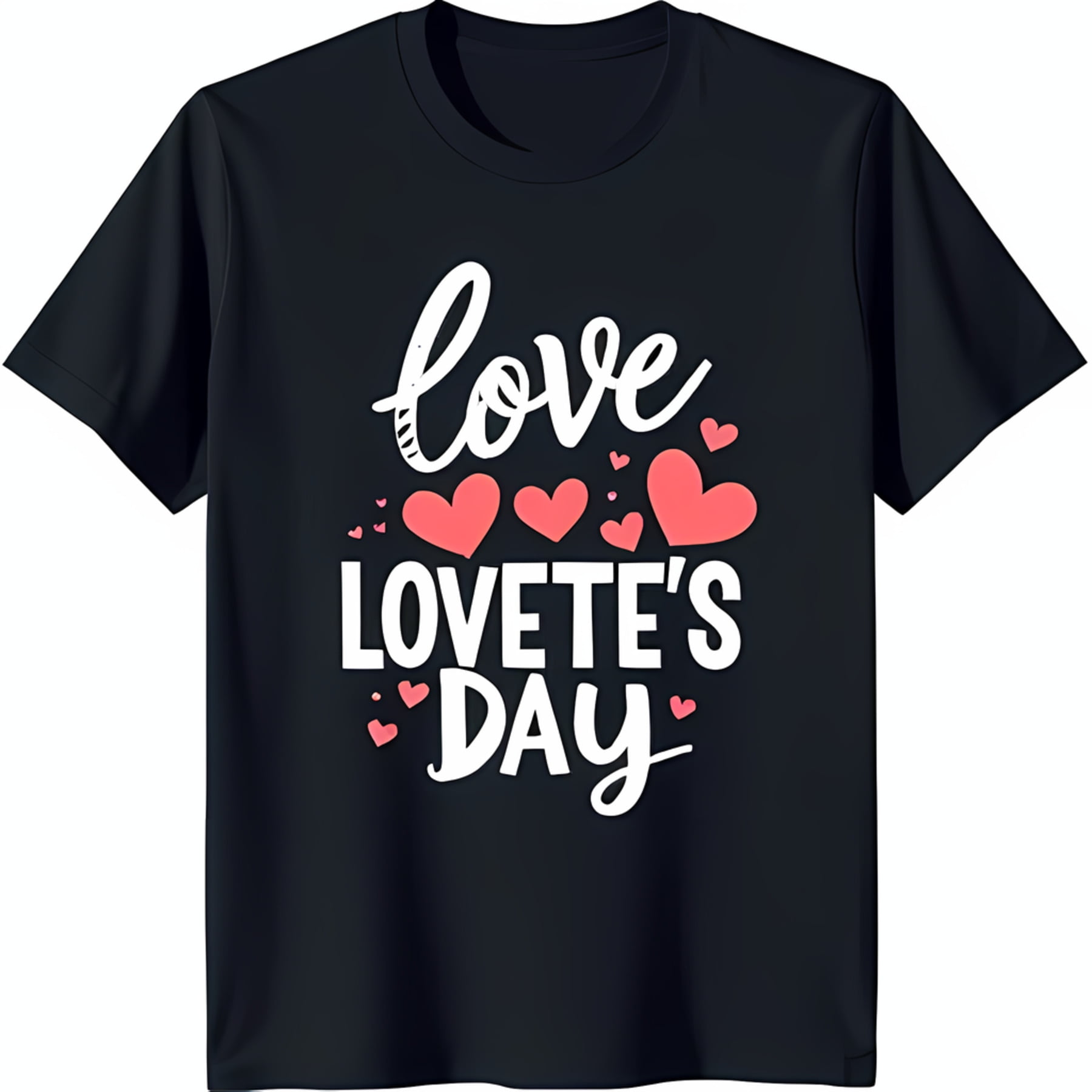 Black T-Shirt with 'Love Lovete's Day' Graphic & Pink Hearts Design - Walmart.com