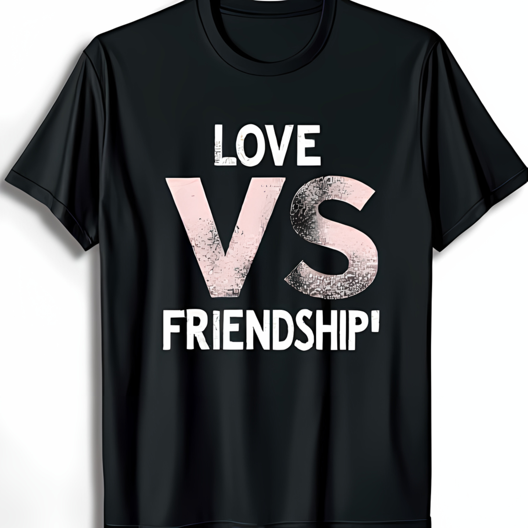 Black T-Shirt with Love vs Friendship Design Sparkly Pink vs Graphic ...