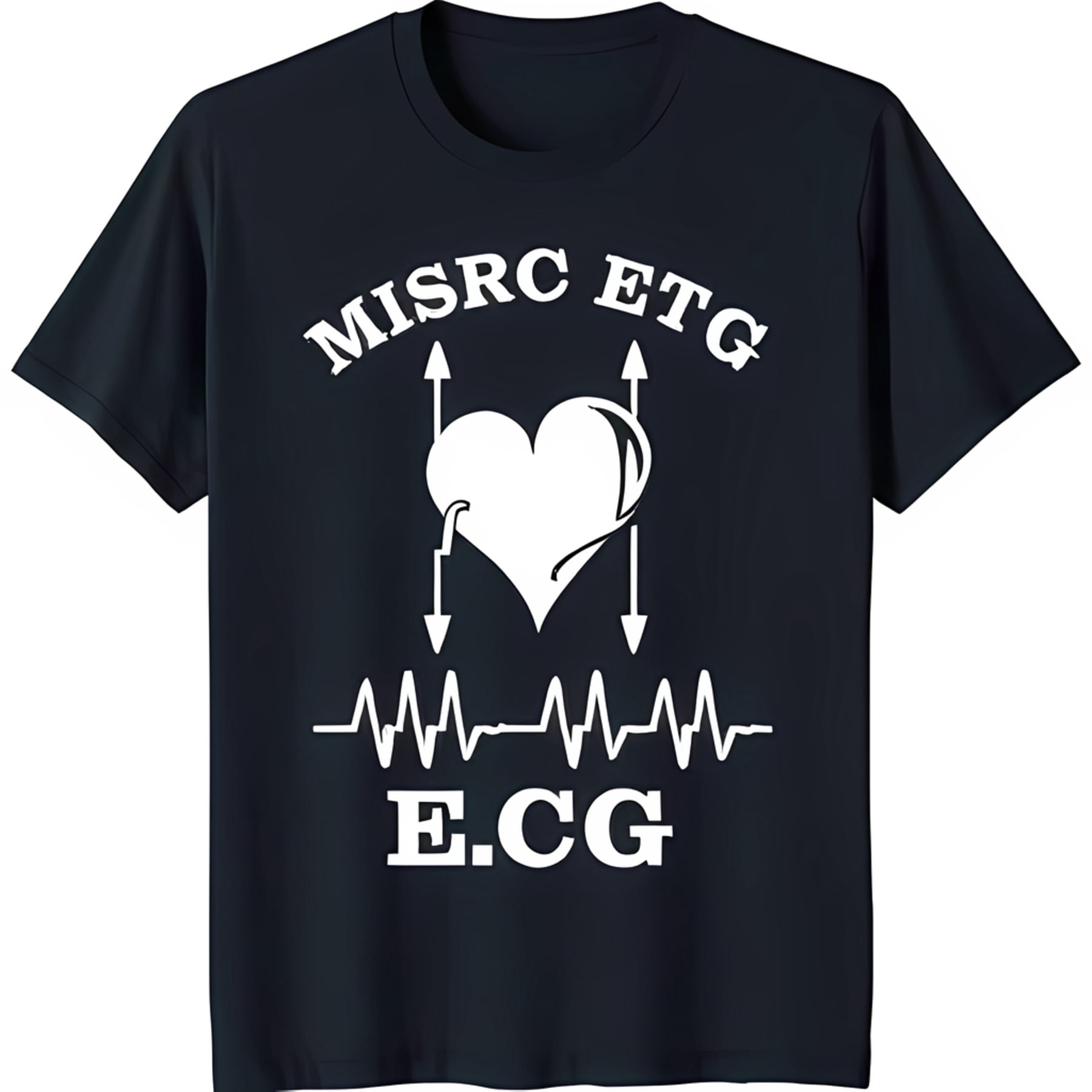 Black T-Shirt with 'MISRC ETG' Graphic and Heart EKG Line Design ...