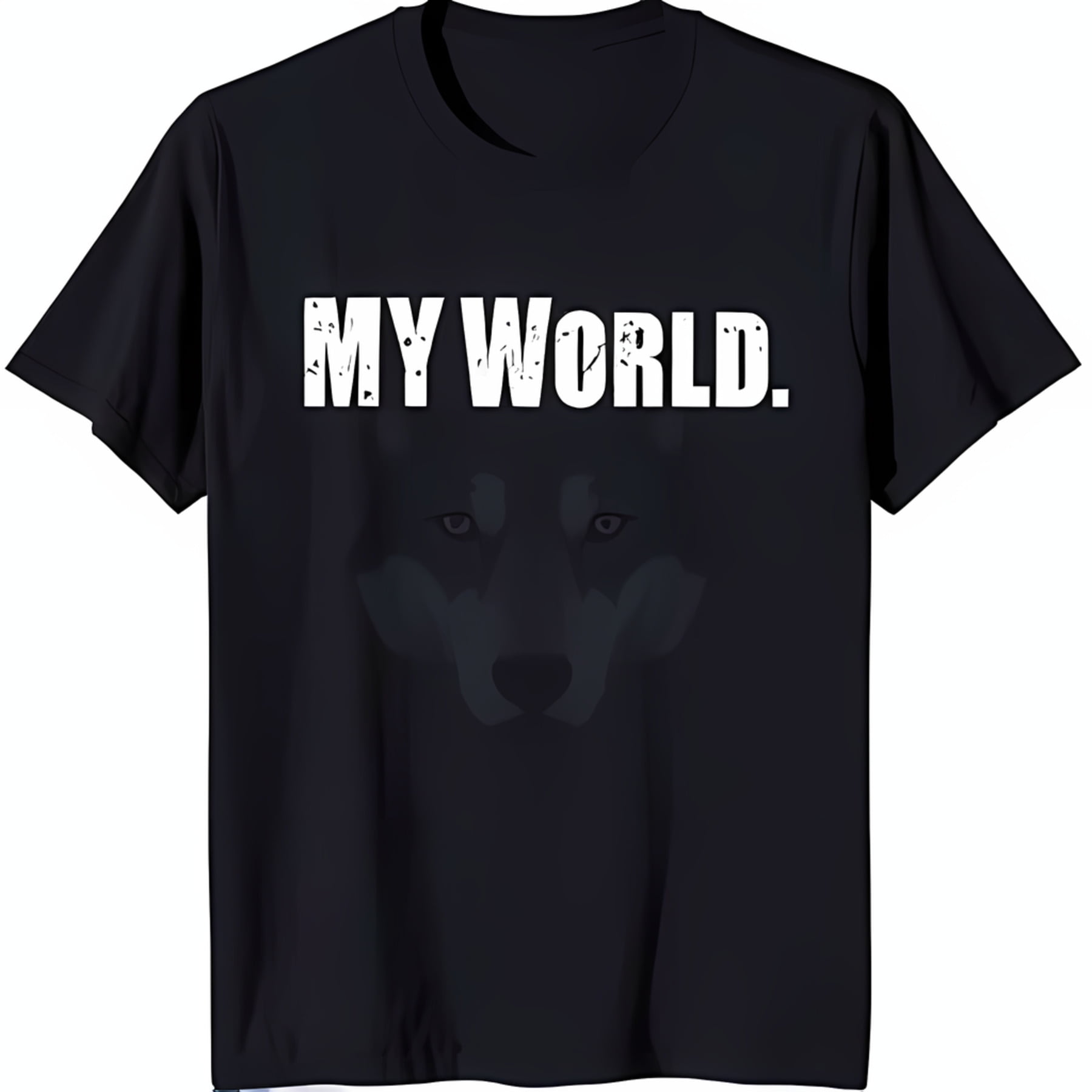 Black T-Shirt with 'MY WORLD' Text and Striking Head Design - Walmart.com