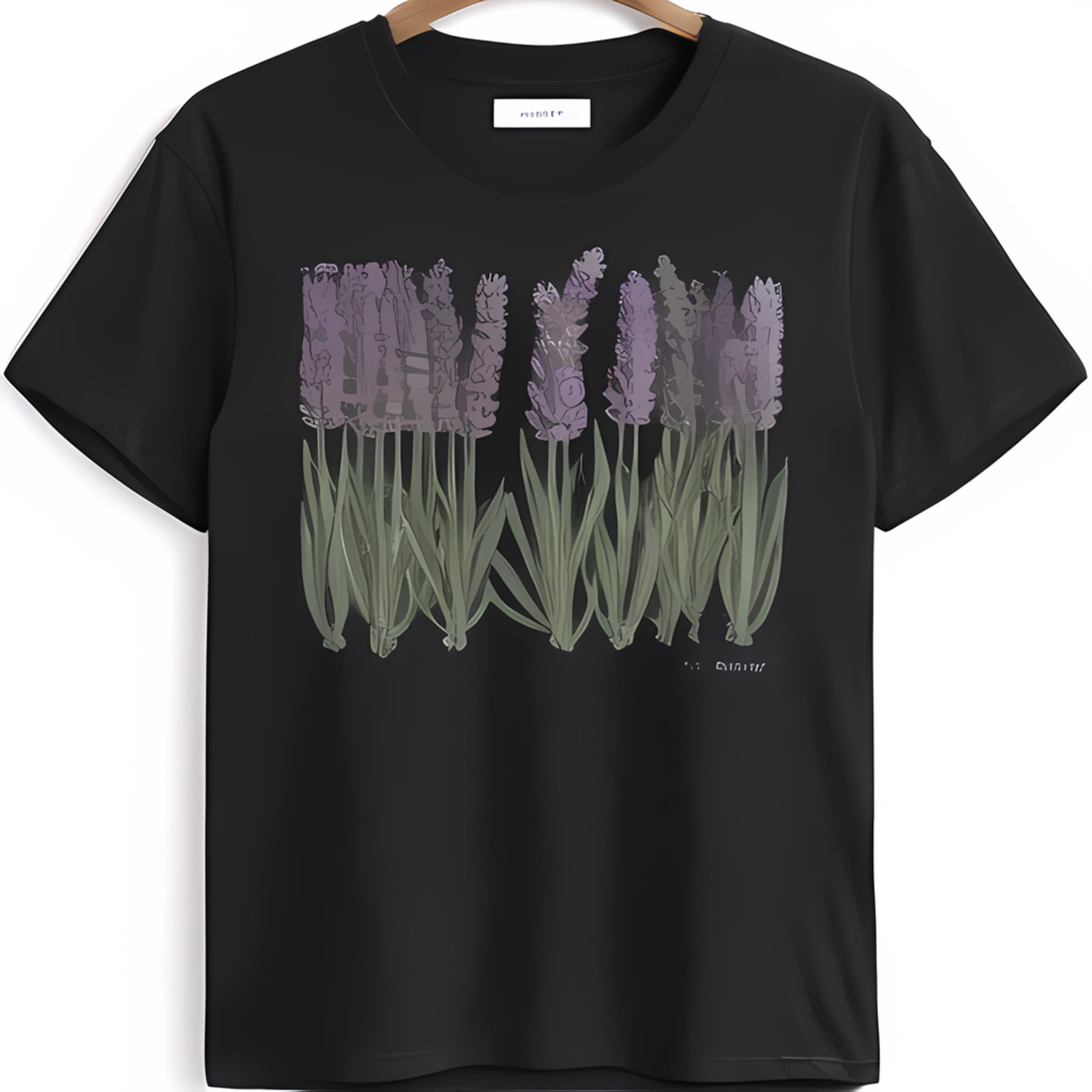 Black T-Shirt with Matisse Inspired Lavender Hyacinths & Green Plants ...