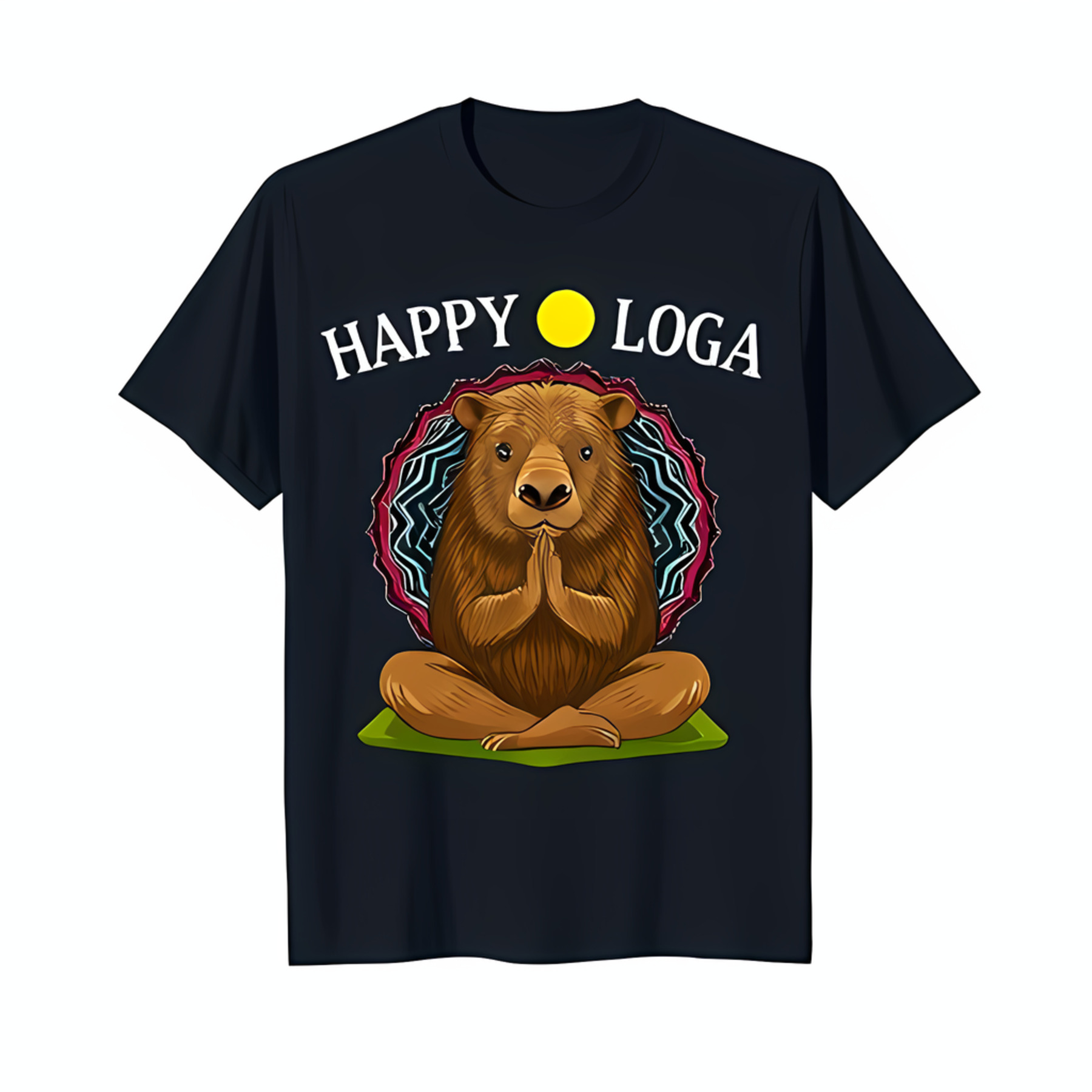 Black T-Shirt with Meditating Bear 'HAPPY O LOGA' Text - Walmart.com