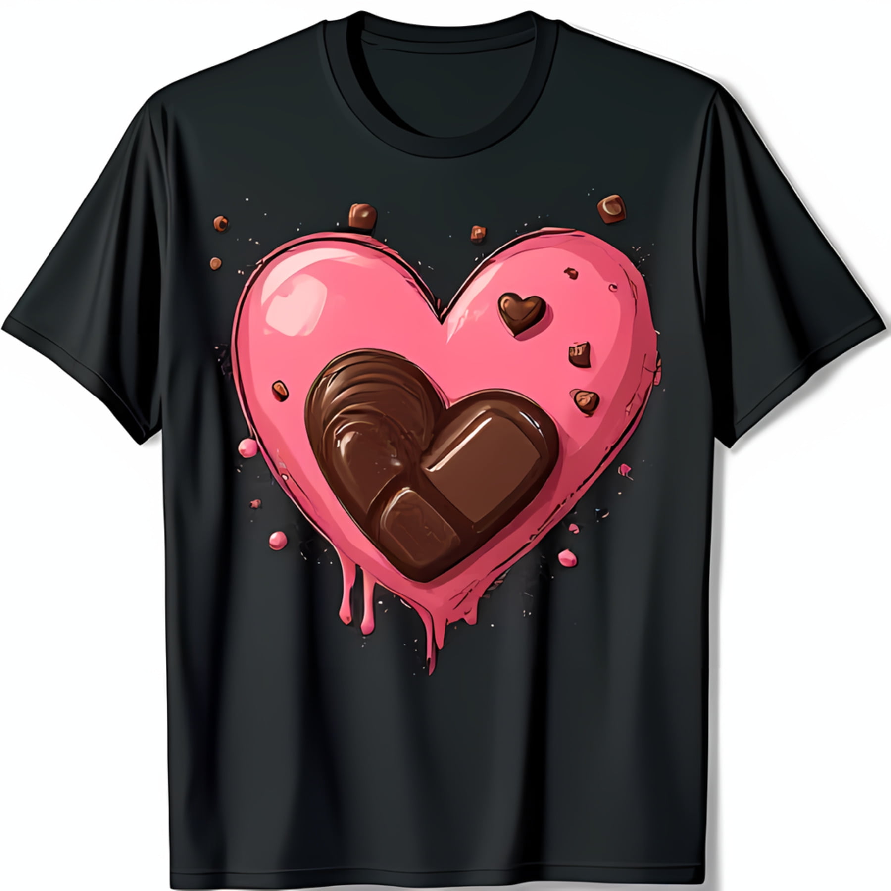 Black T-Shirt with Melting Chocolate Heart Design for Chocolate Lovers ...
