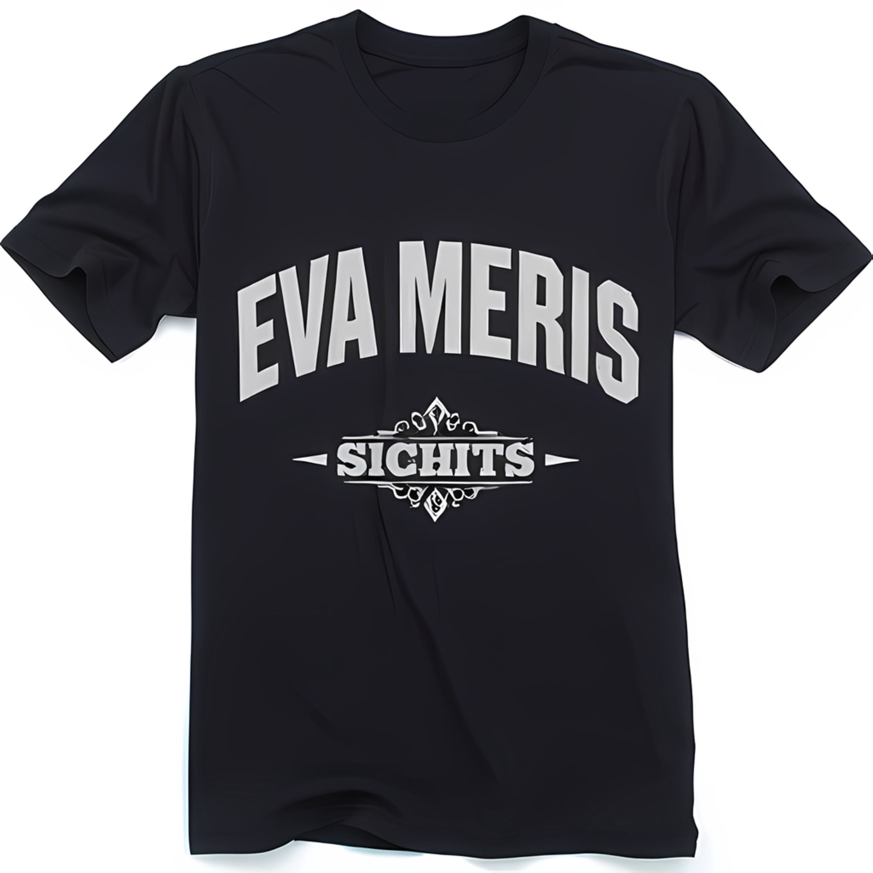 Black T-Shirt with ' Meris' Arched Gray Font & Vintage 'Sichits ...
