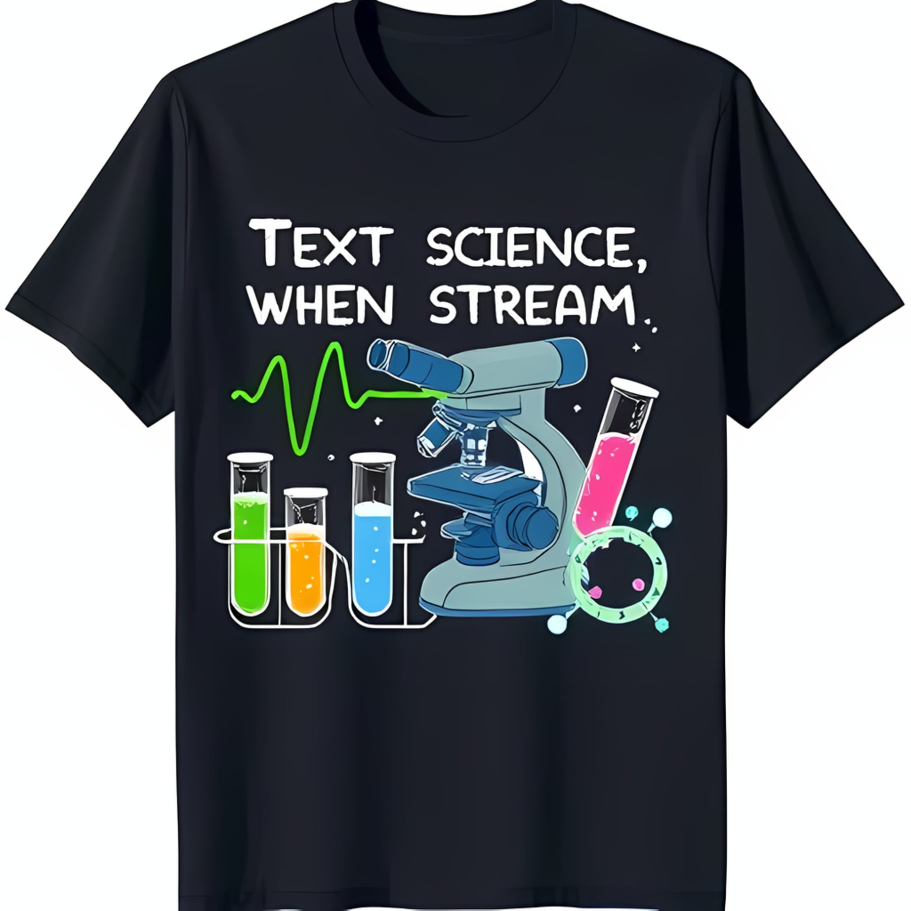 Black T-Shirt with Microscope Graphic Line & Test Tubes 'Text When ...