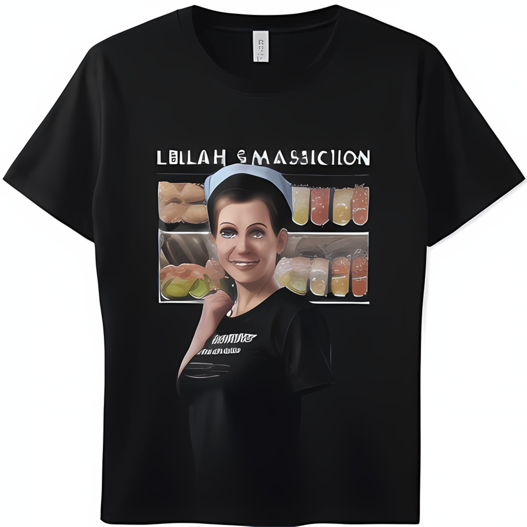 Black T-Shirt with Minimalist Illustration of Sarah and Pinaud Behind ...
