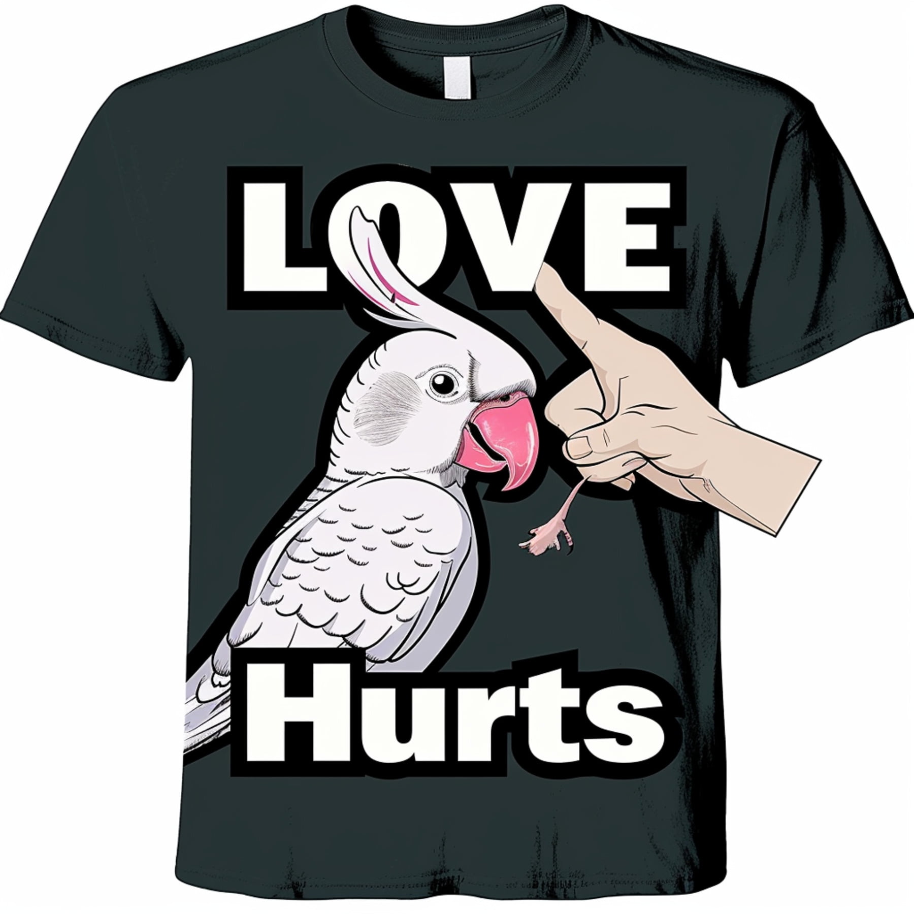 Black T Shirt with Minimalistic 'LOVE Hurts' Design Hand Holding ...