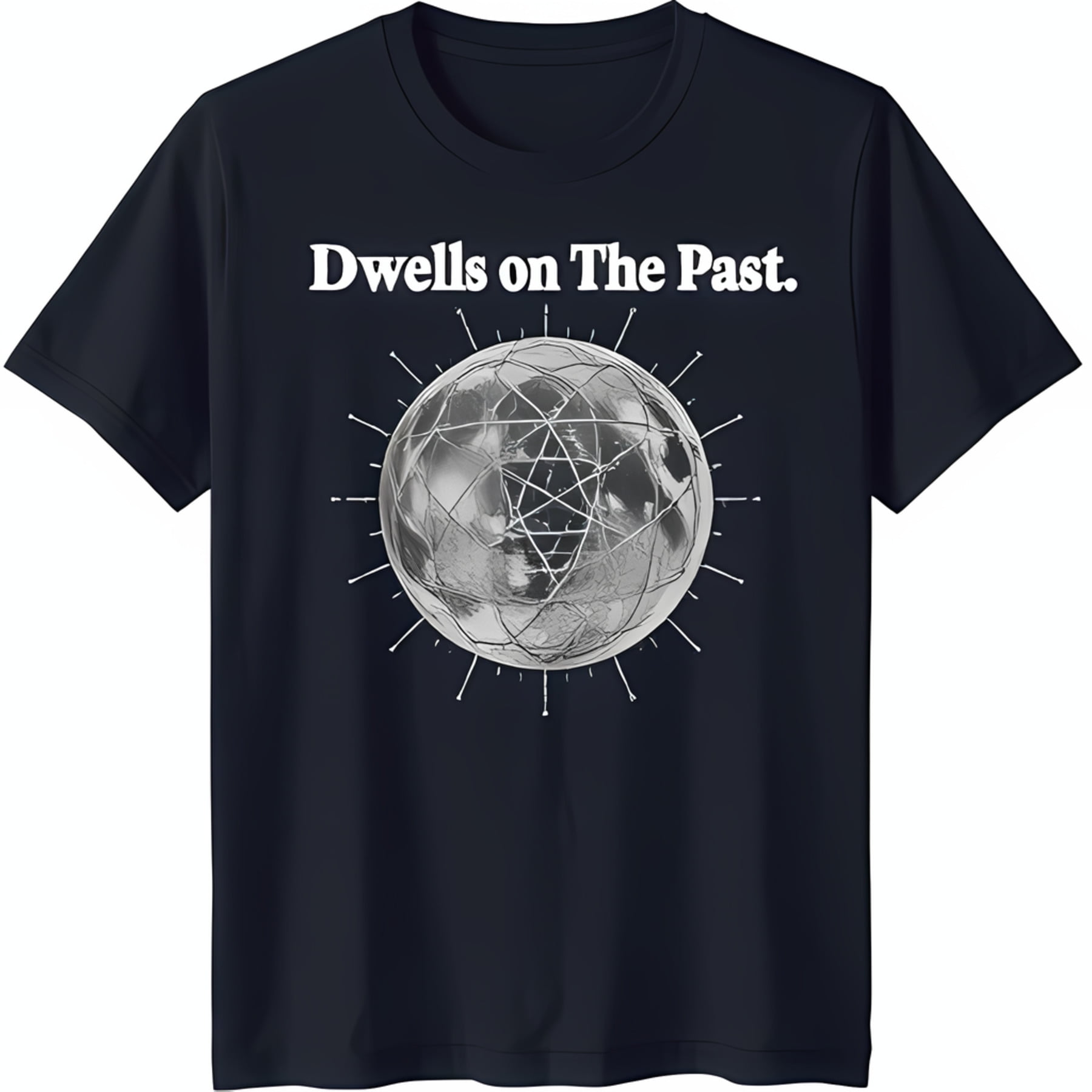 Black T-Shirt with Moon in Circular Cage Design & 'Dwells on The Past ...