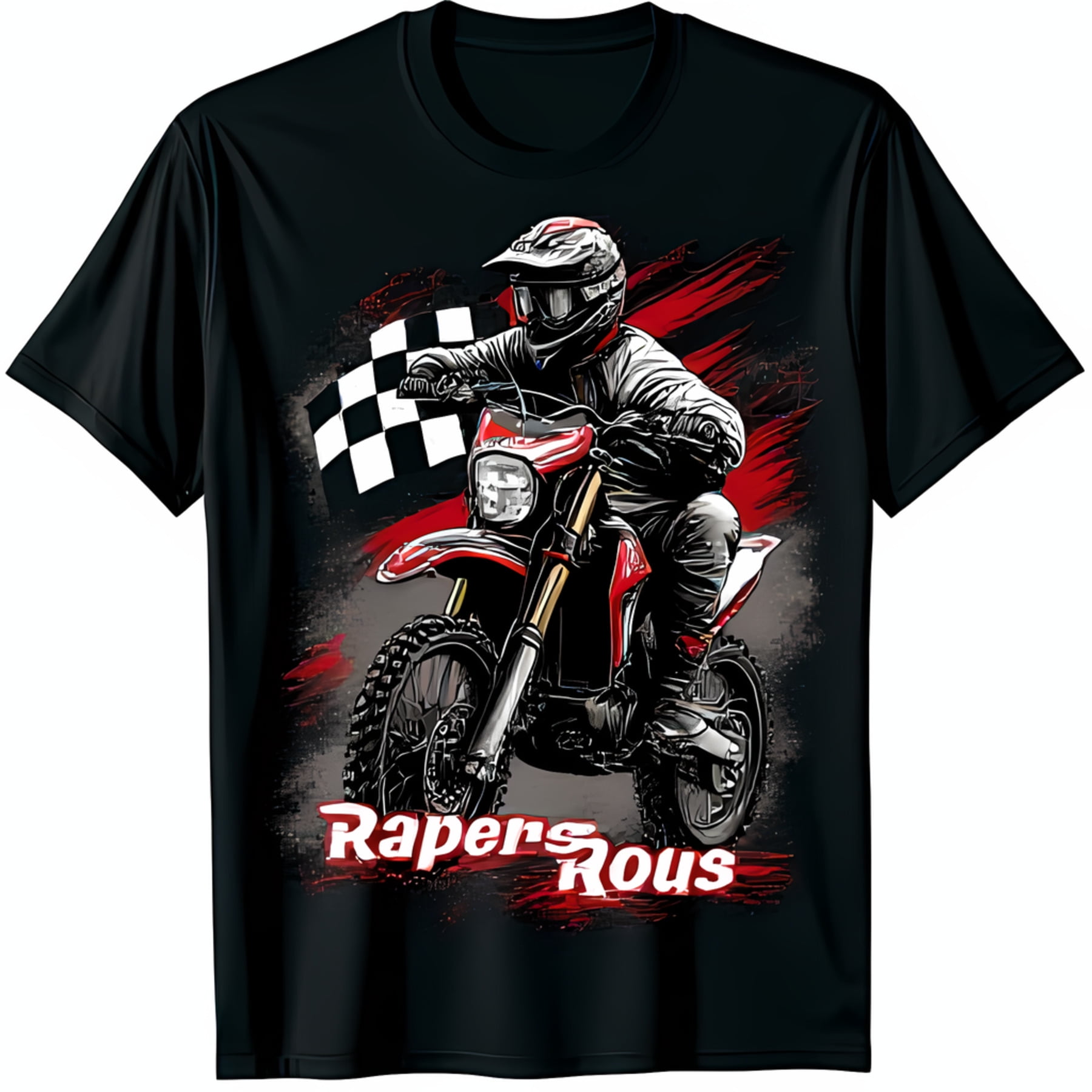 Black T-Shirt with Motocross Rider Graphic & Bold 'Rapers Rous' Design ...