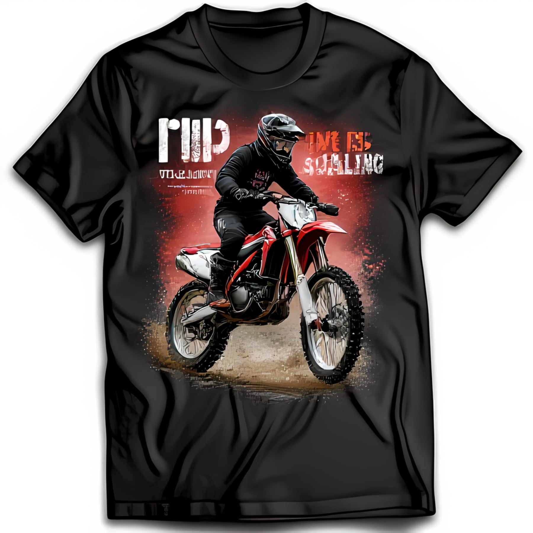 Black T-Shirt with Motocross Rider on Red Dirt Bike RIP & IS SOARING ...