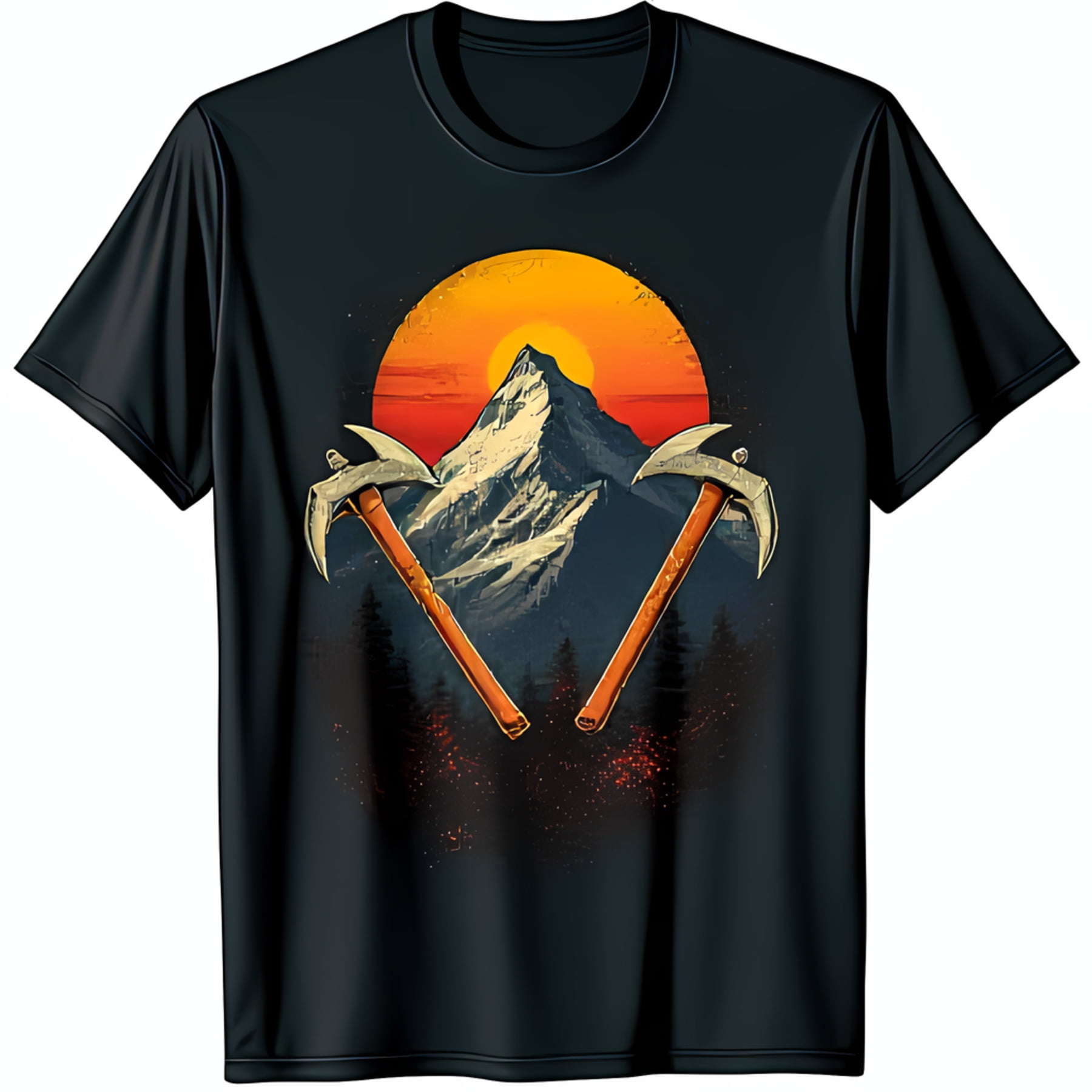 Black T-Shirt with Mountain and Crossed Ice Axes Design - Walmart.com