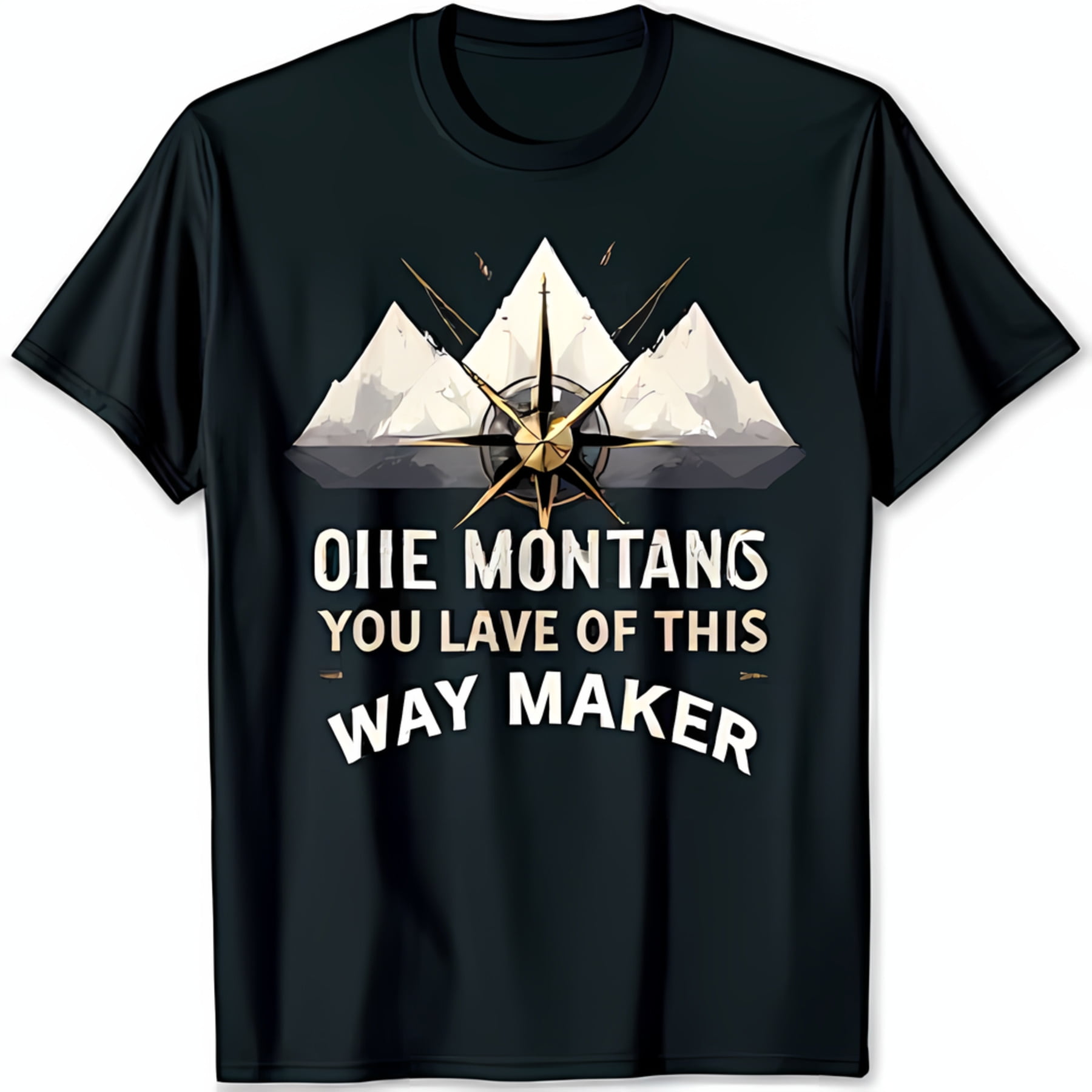 Black T-Shirt with Mountain and Design Oiie Montans You Lave of This ...