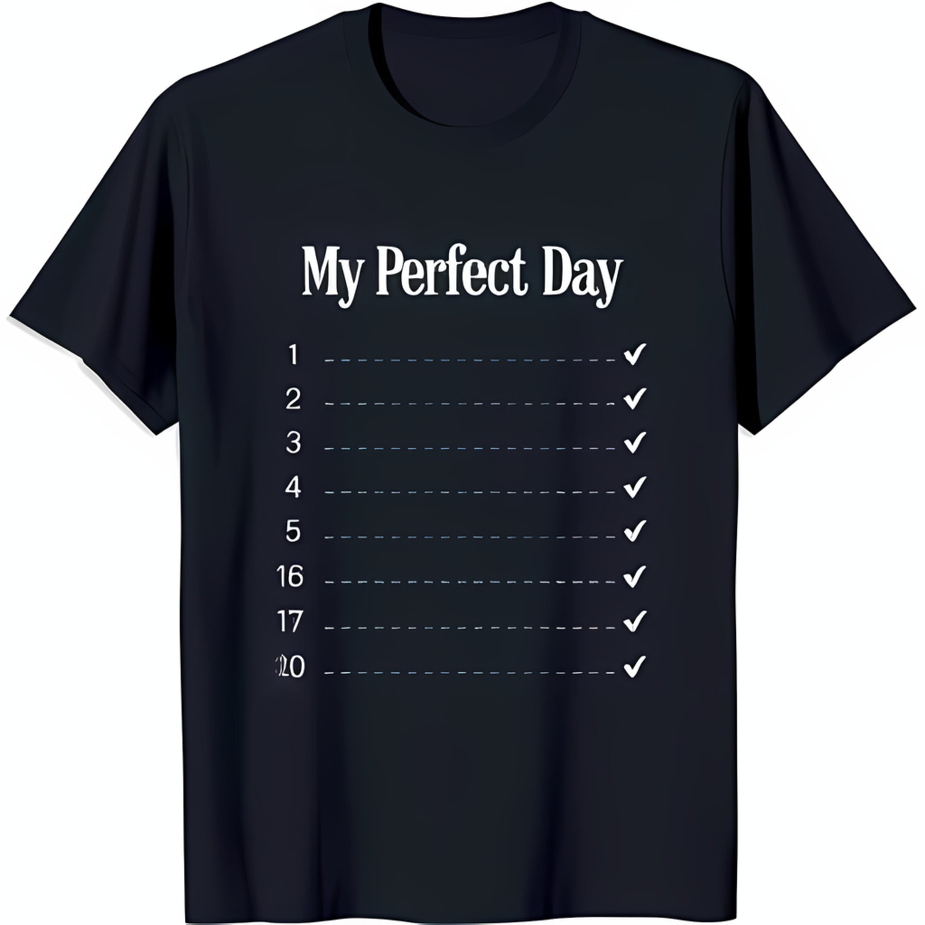 Black T-Shirt with 'My Day' Checklist Design 1 to 20 Completed Tasks ...